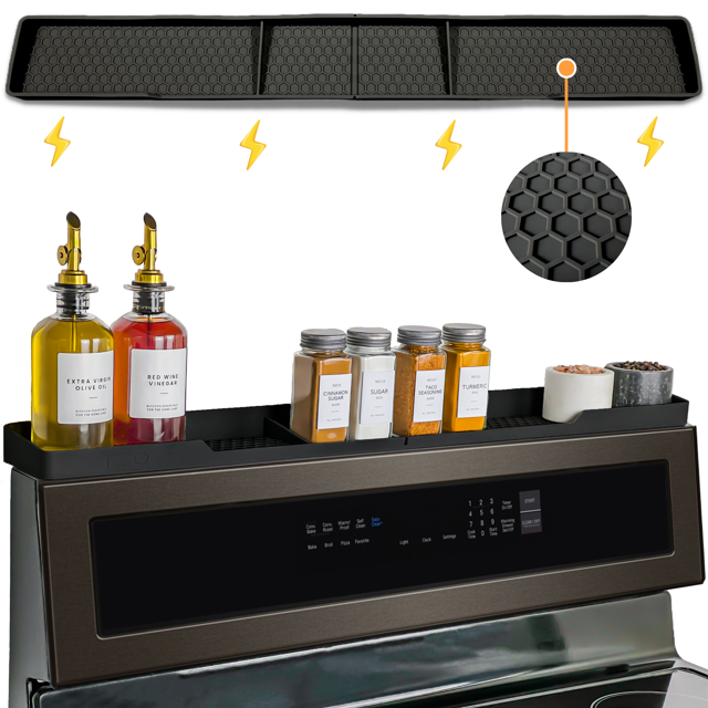 TEO Silicone Magnetic Stovetop Shelf - Black Heat Resistant 30"x 3.5"x1 ...