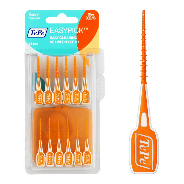 TEPE EasyPick Orange XS/S 36-Pack, Efficient Interdental Tooth & Gum Cleaning Dental Floss Picks ...