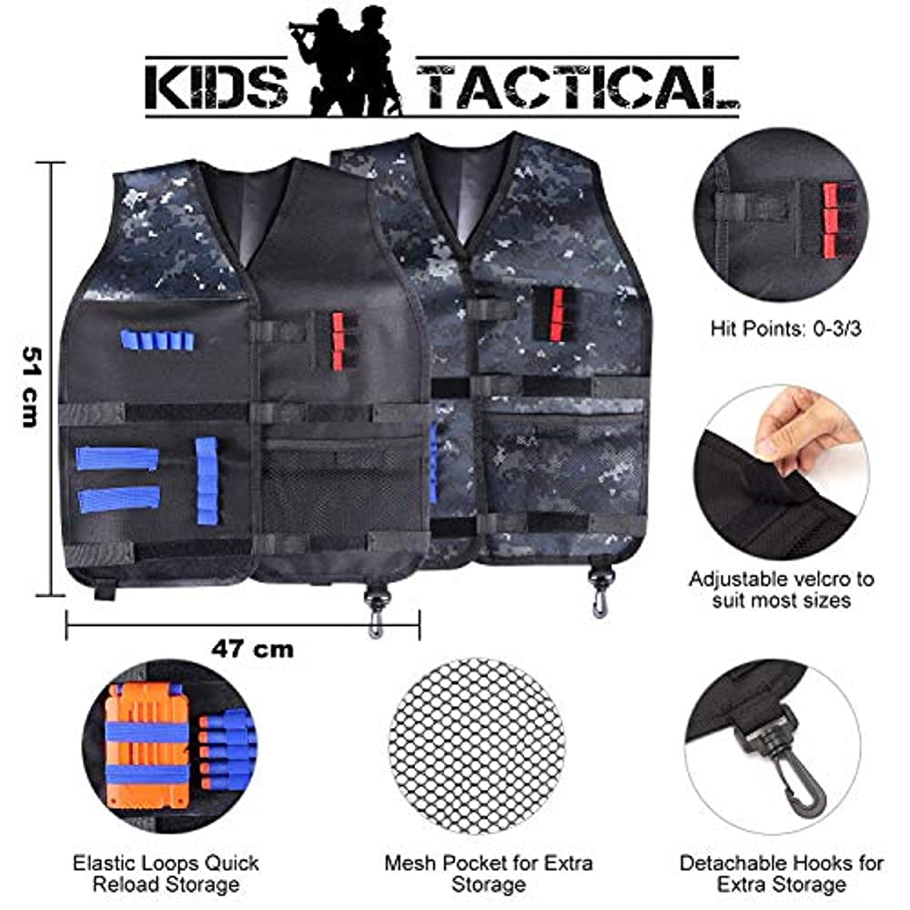 TEPSMIGO 2 Pack Kids Tactical Vest Kit with Refill Darts, Reload Clips ...