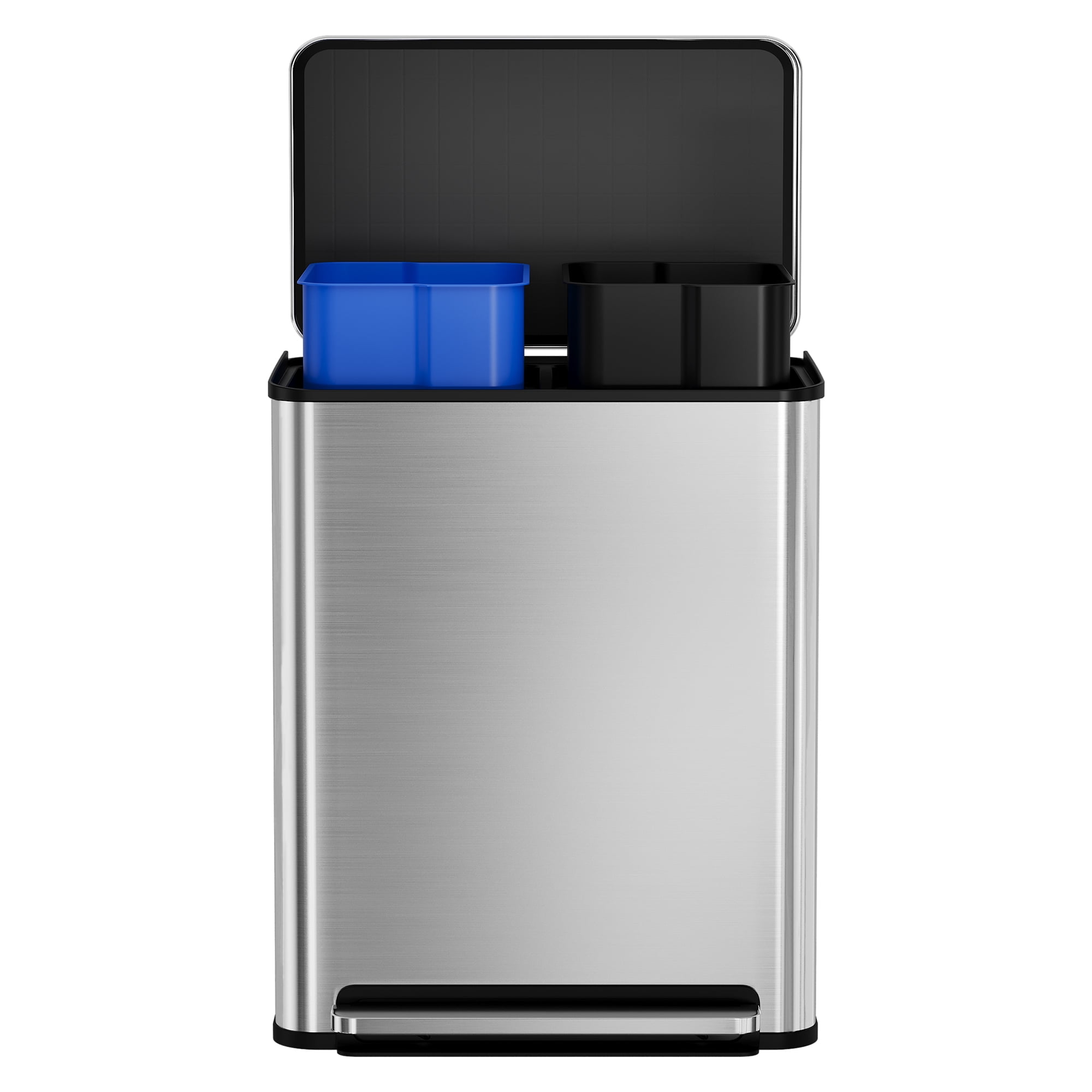 TEQIN 16Gal Dual Trash Can w/2 Removable Inner Buckets, Hands-Free ...