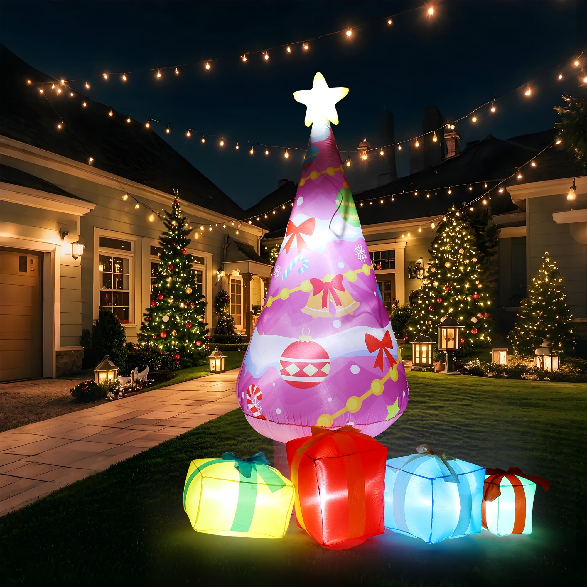 TEQIN 7 FT Inflatables Christmas Tree,Pink Decoration Outdoor,Blow Up ...