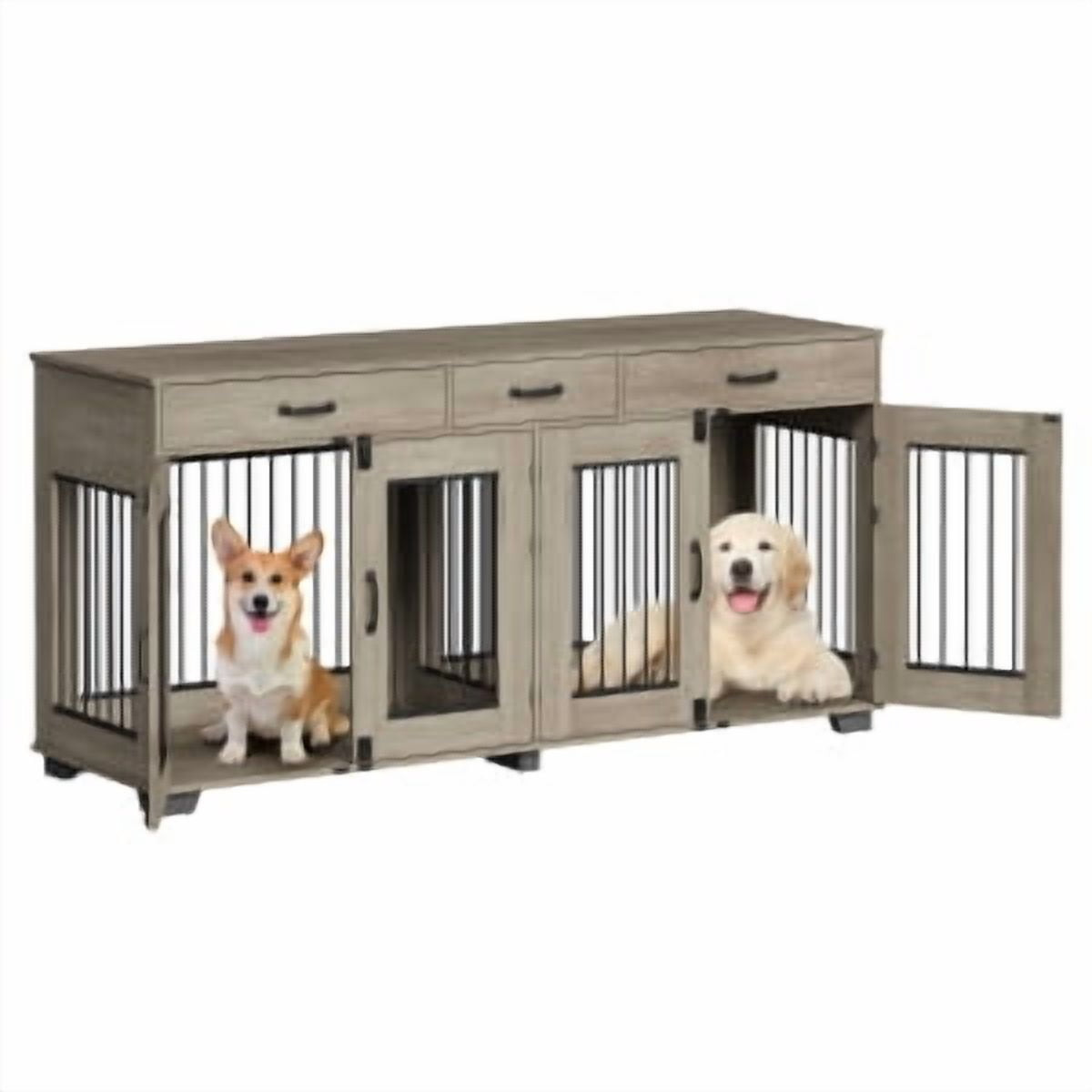TEQIN 71 Inch Dog Crate Furniture for 2 Dogs,Heavy Duty Dog Cage for 2 ...