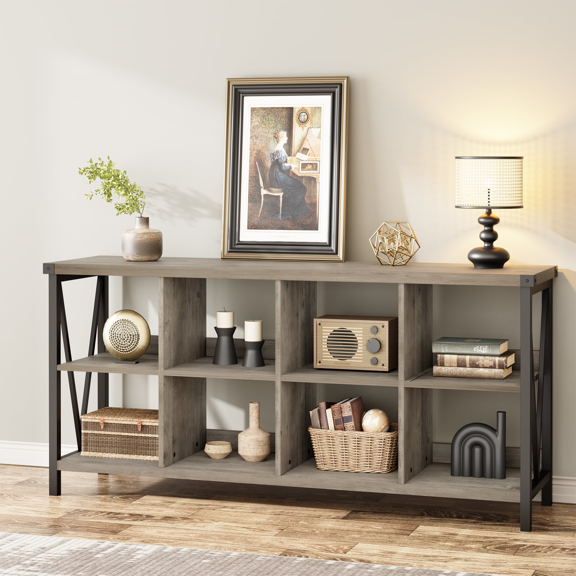 TEQIN 8 Cube Storage OrganizerIndustrial Wood Long Storage Organizer ...