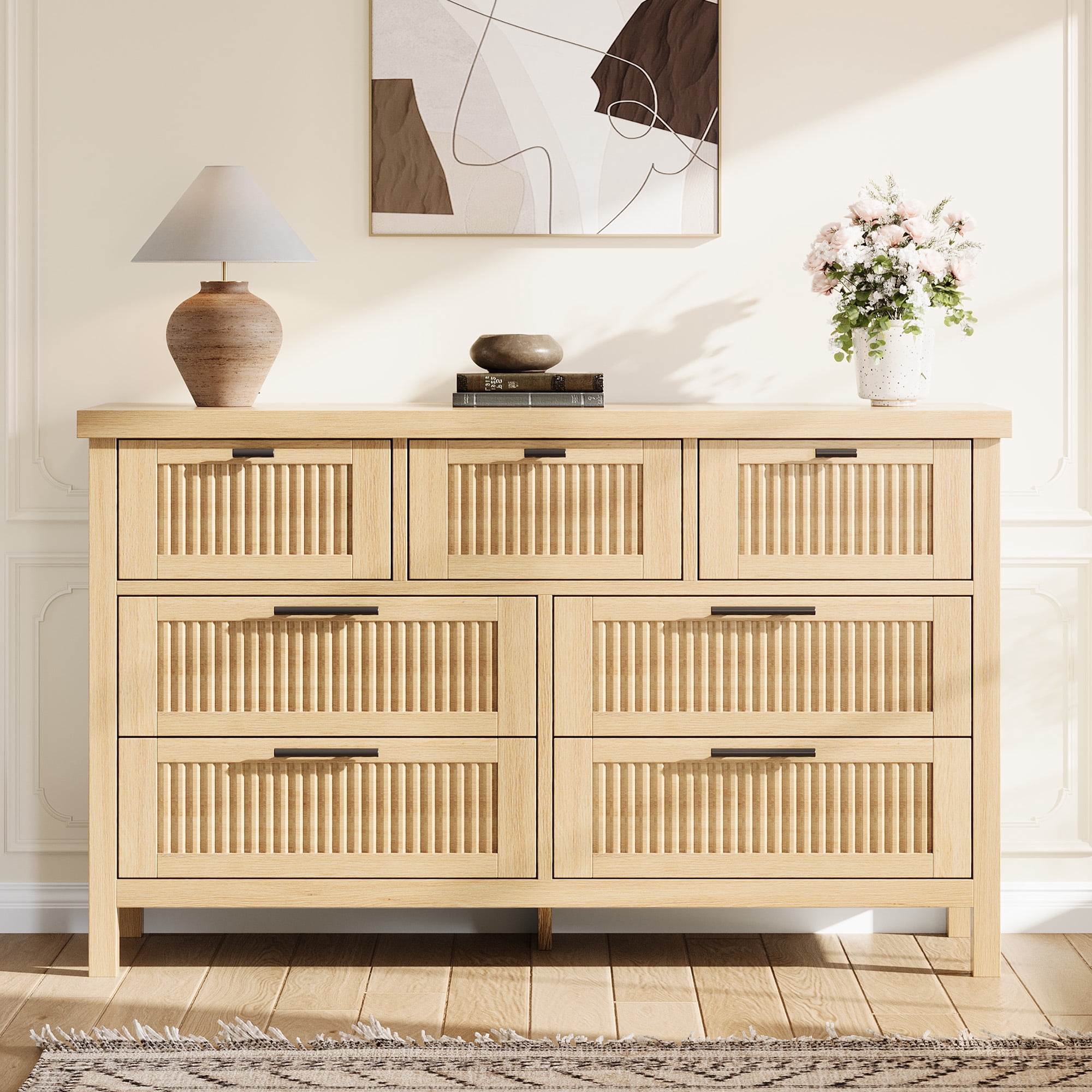 TEQIN Fluted 7 Drawers Dresser, 48" Wide Chest of Drawers with Metal ...