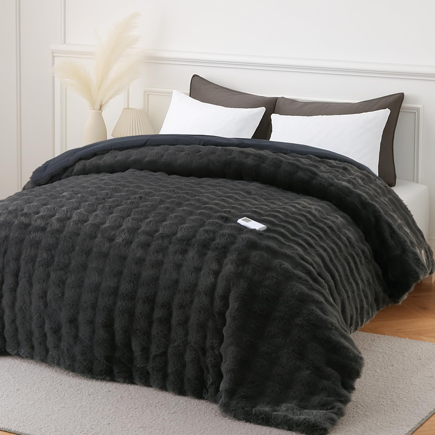 TEQIN Heated Electric Blanket,Plush Fast Heating Fake Fur Blanket with ...