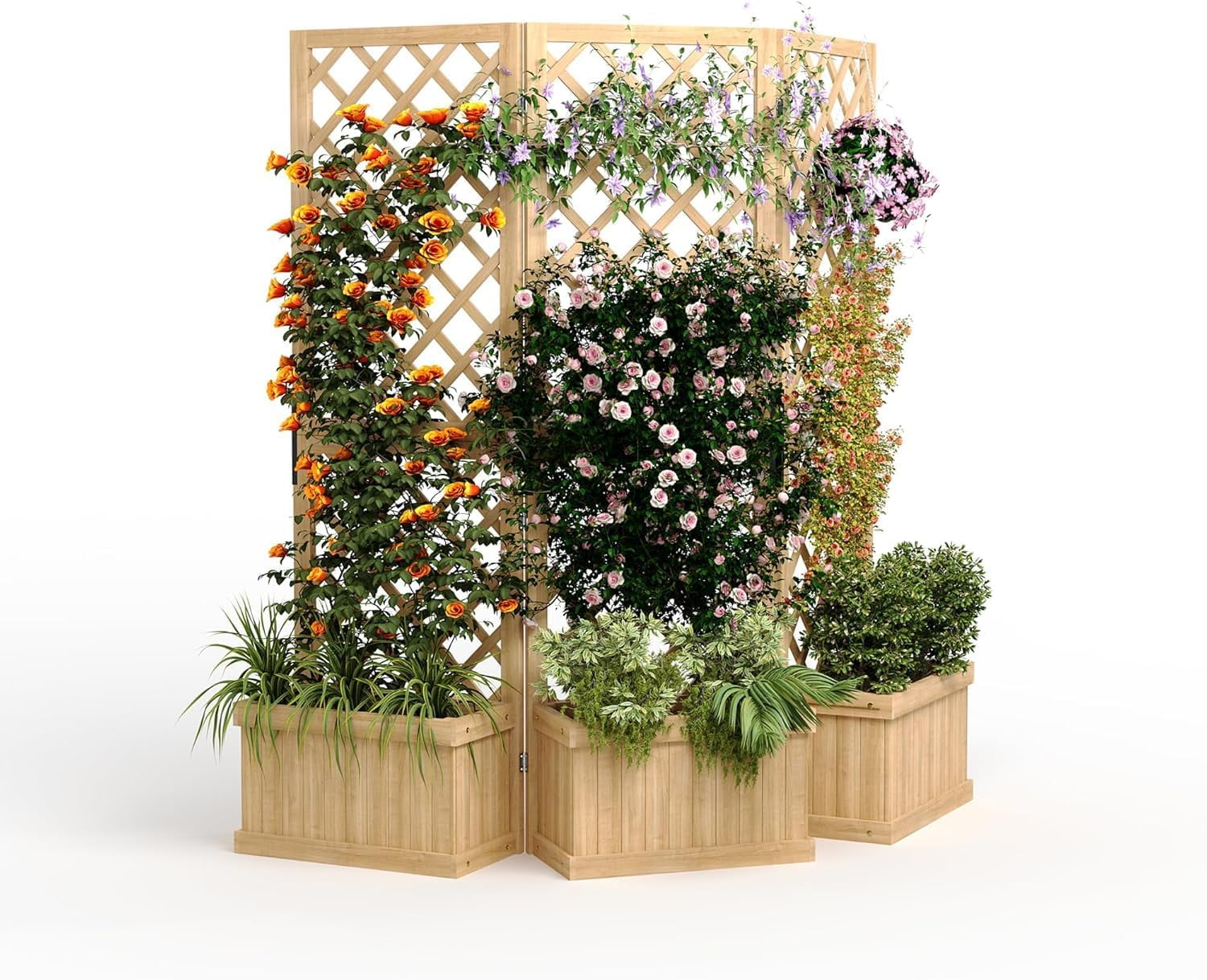 TEQIN Outdoor Raised Garden Bed with Privacy Screen,Freestanding ...