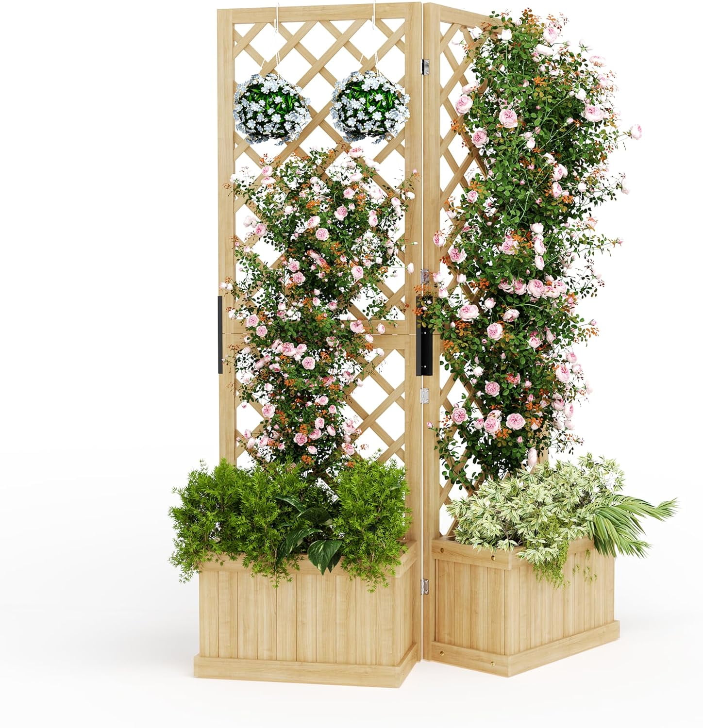 TEQIN Outdoor Raised Garden Bed with Privacy Screen,Freestanding ...