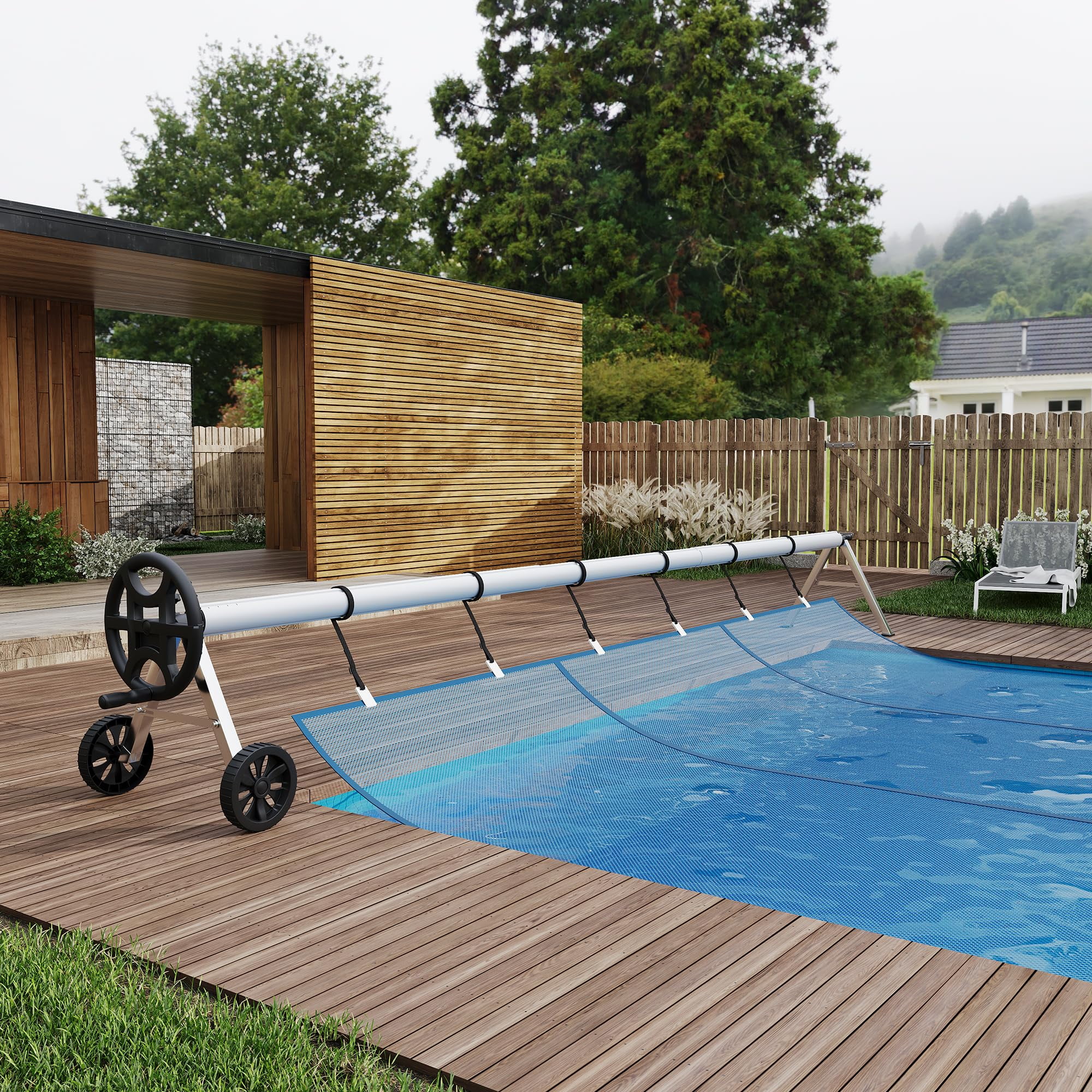 TEQIN Pool Cover Set,14FT/18FT/21FT Solar Cover for Inground/Outdoor ...