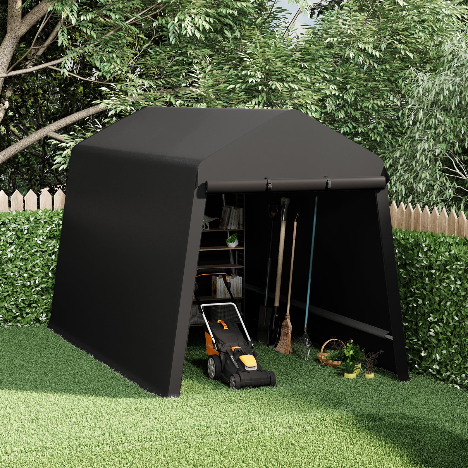 TEQIN Portable Outdoor Storage Shelter With Roll-Up Zipper Door & Vent ...