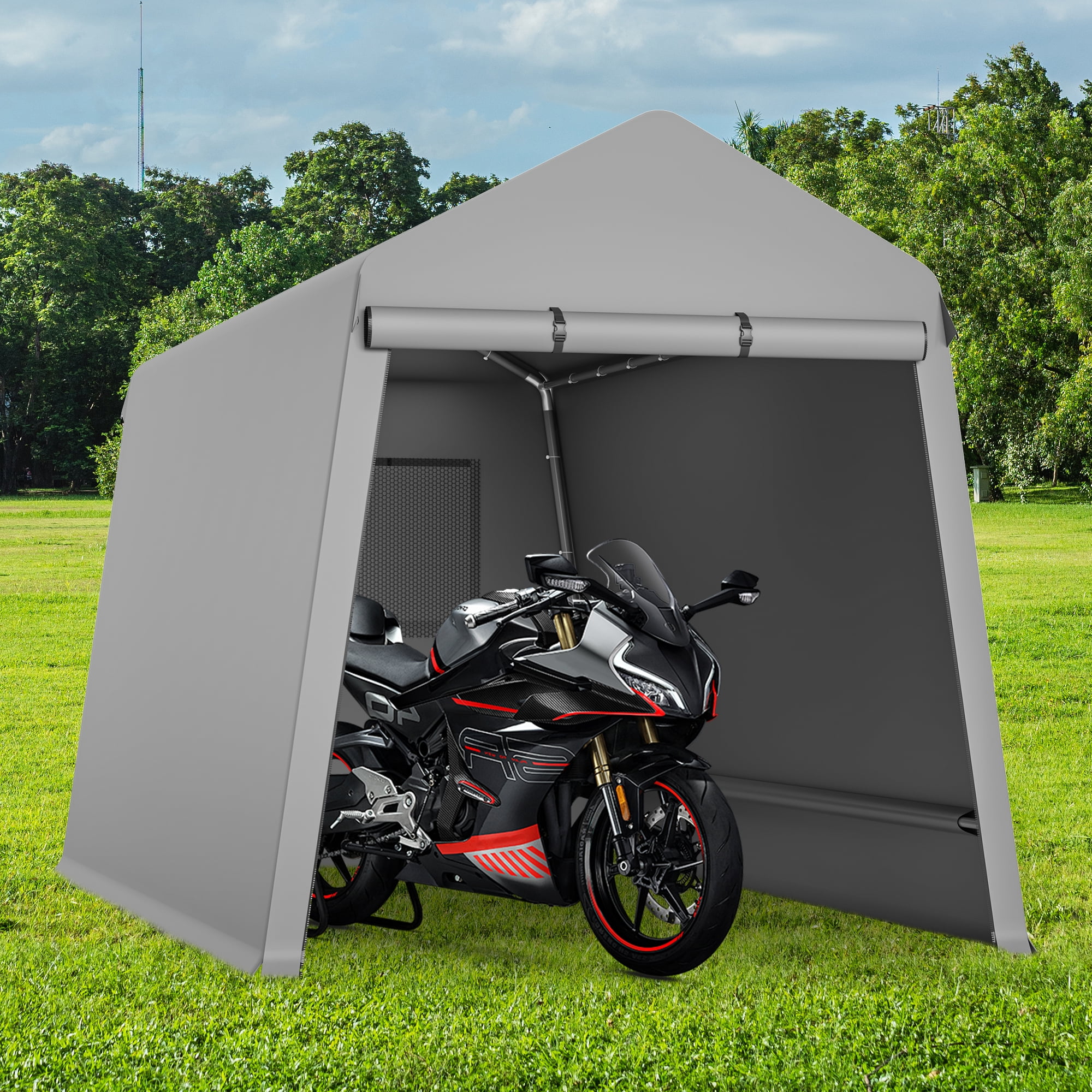 TEQIN Portable Outdoor Storage Shelter With Roll-Up Zipper Door & Vent ...