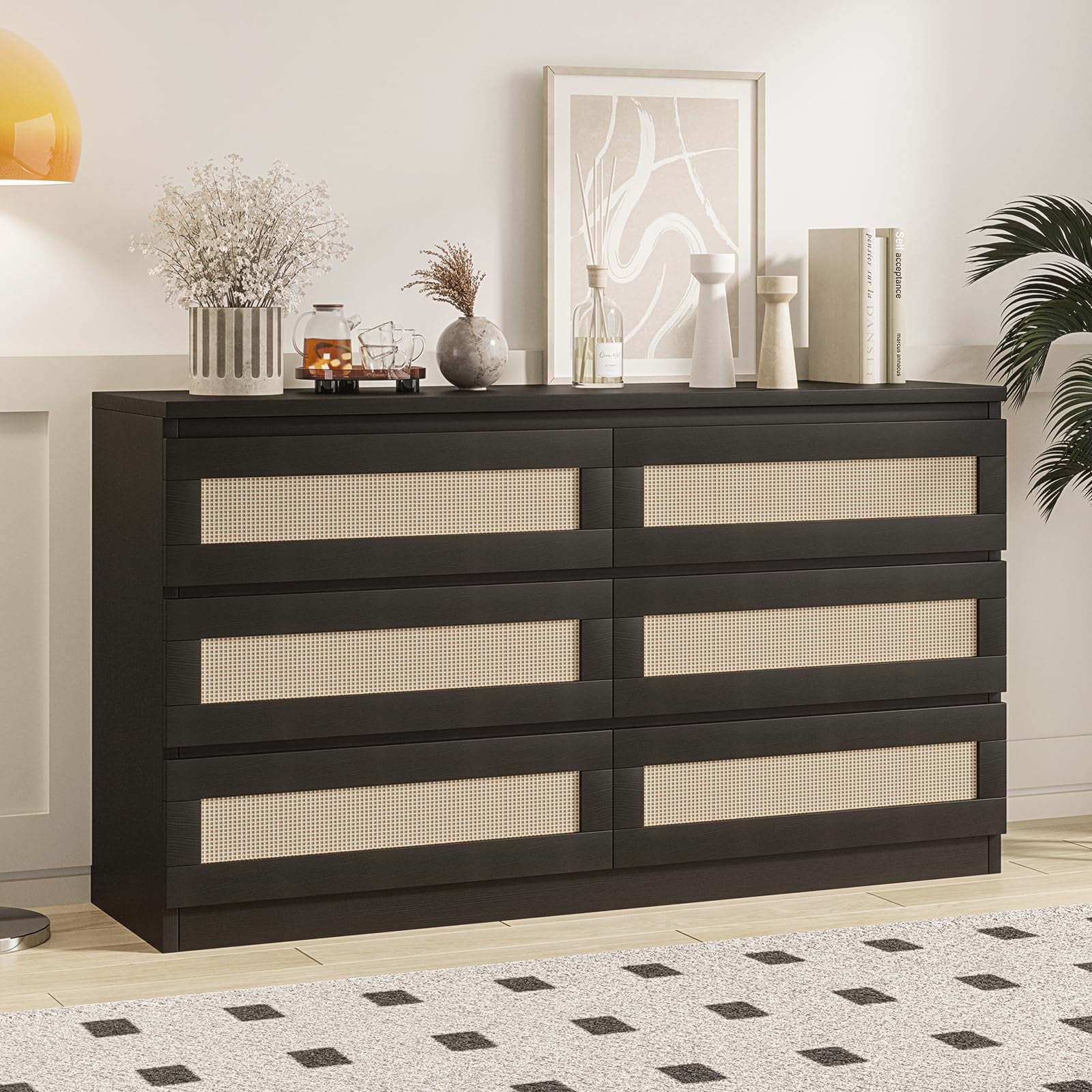 TEQIN Rattan Dresser for Bedroom, Large Double Dresser with Deep ...