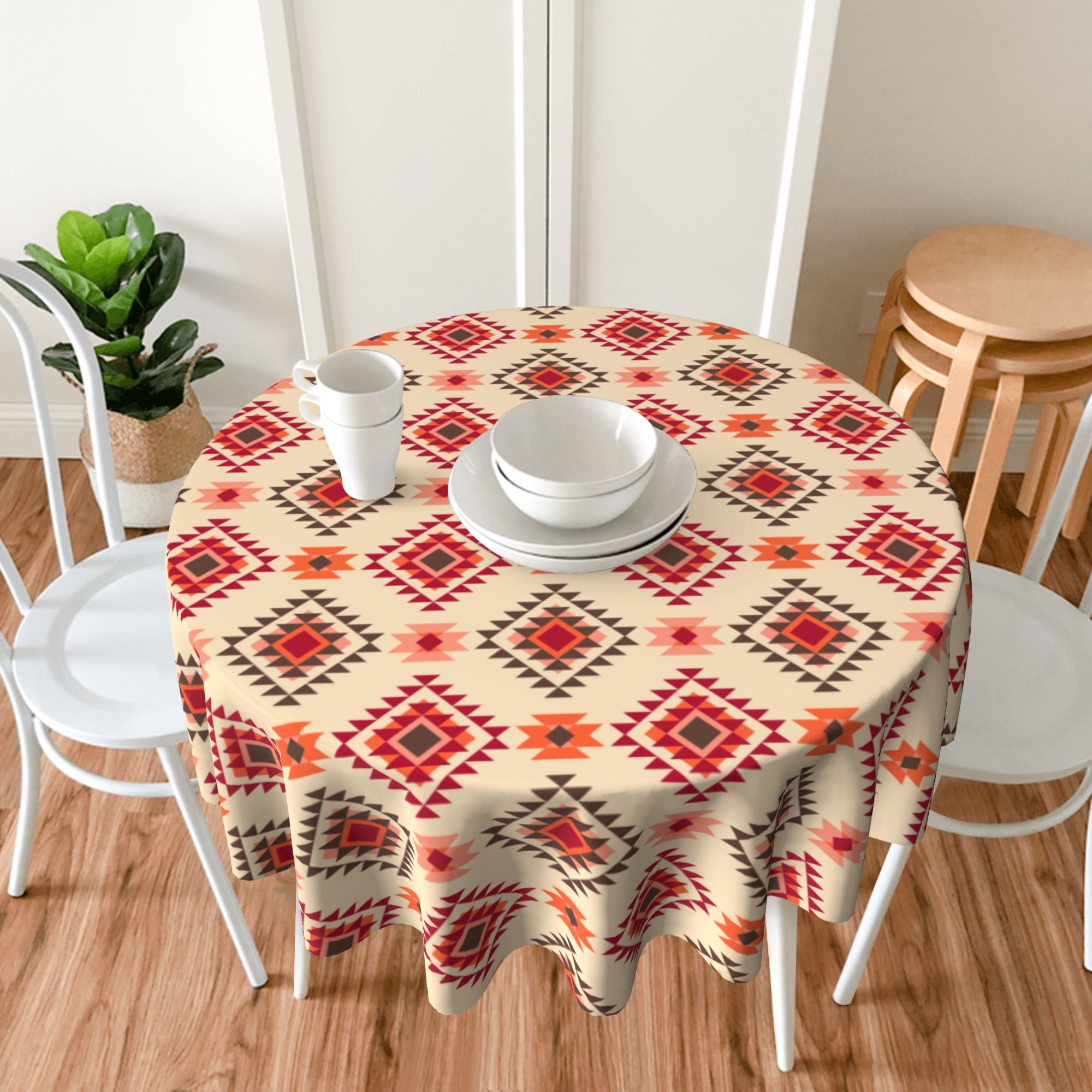 TEQUAN 60" Round Tablecloth, Bohemian Southwest Ethnic Style Pattern ...