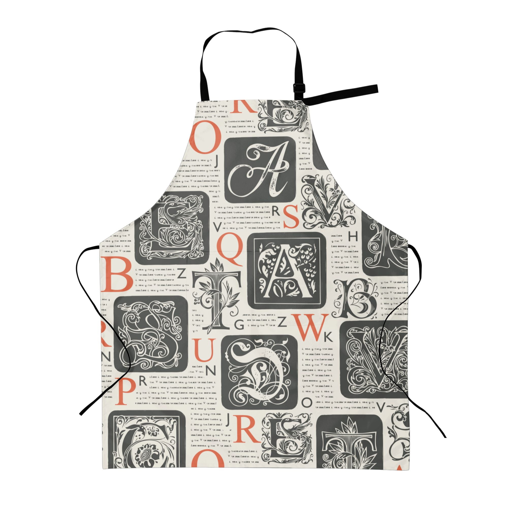 TEQUAN Adjustable Waterproof Apron with Pockets, Gothic Style Alphabet ...