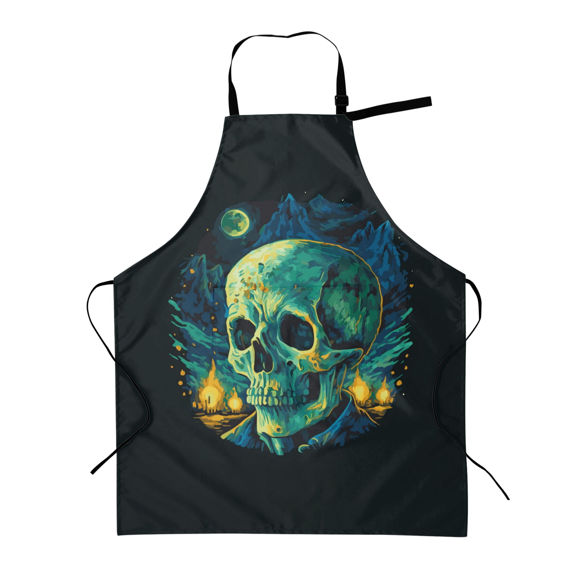 TEQUAN Adjustable Waterproof Apron with Pockets, Starry Night Skull ...