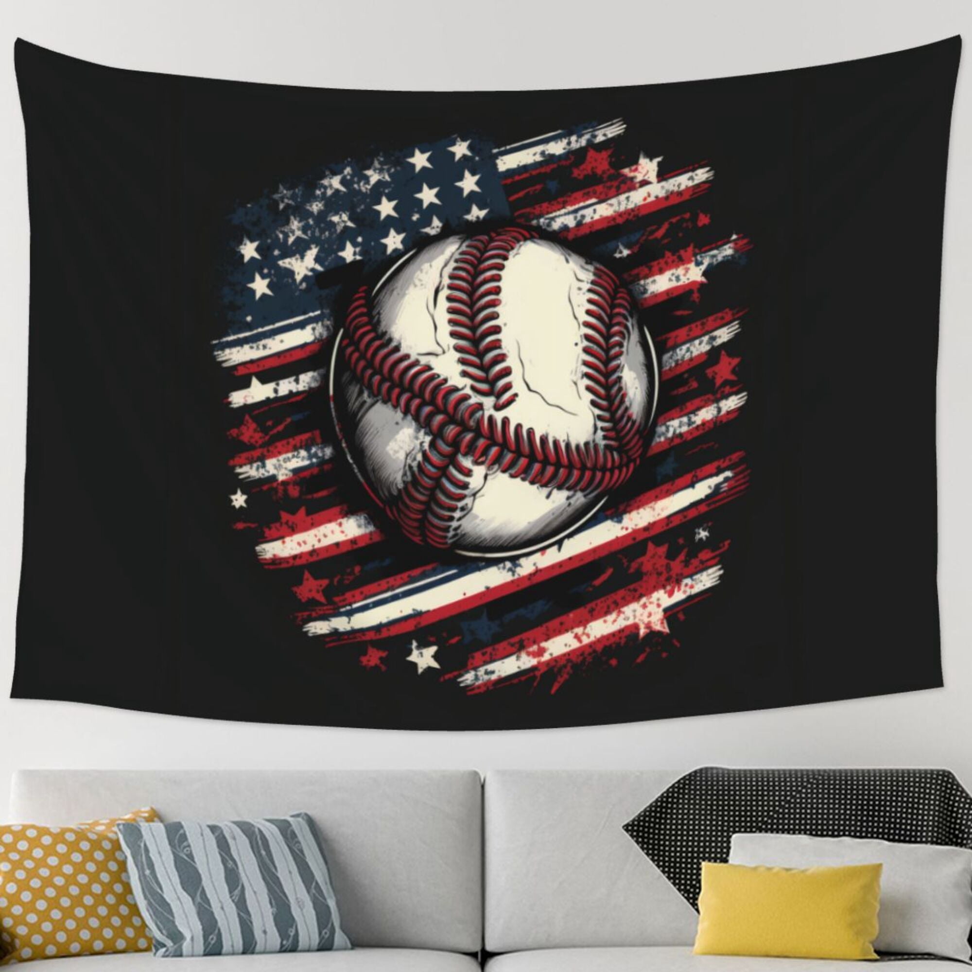 TEQUAN American Baseball Flag Pattern Large Tapestry, Aesthetic ...