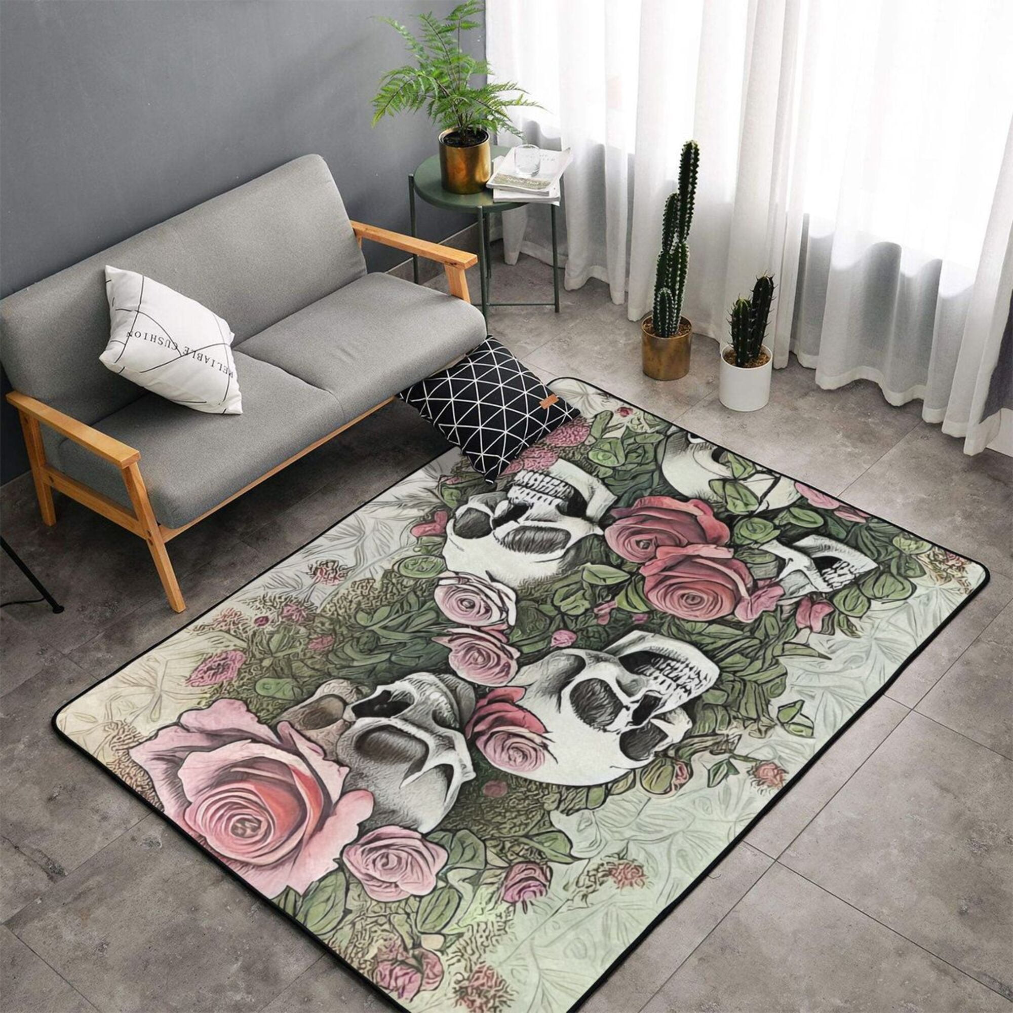 TEQUAN Area Rugs for Living Room Bedroom, Deadhead Roses Grateful ...