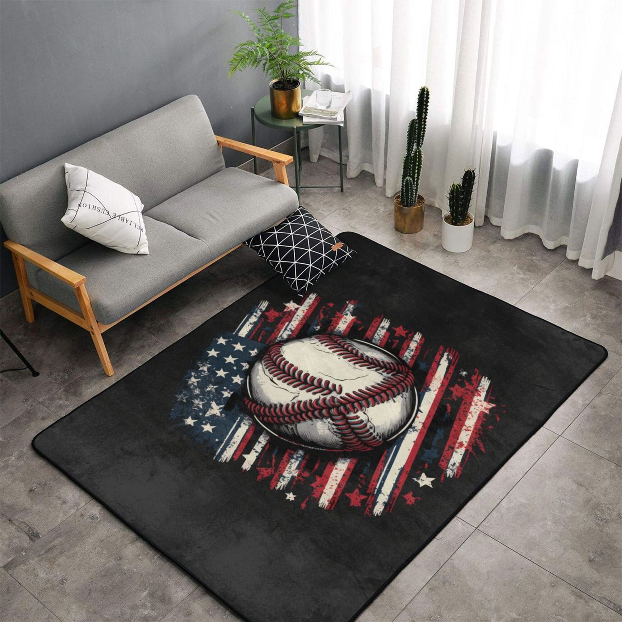 TEQUAN Area Rugs for Living Room Bedroom, American Baseball Flag ...