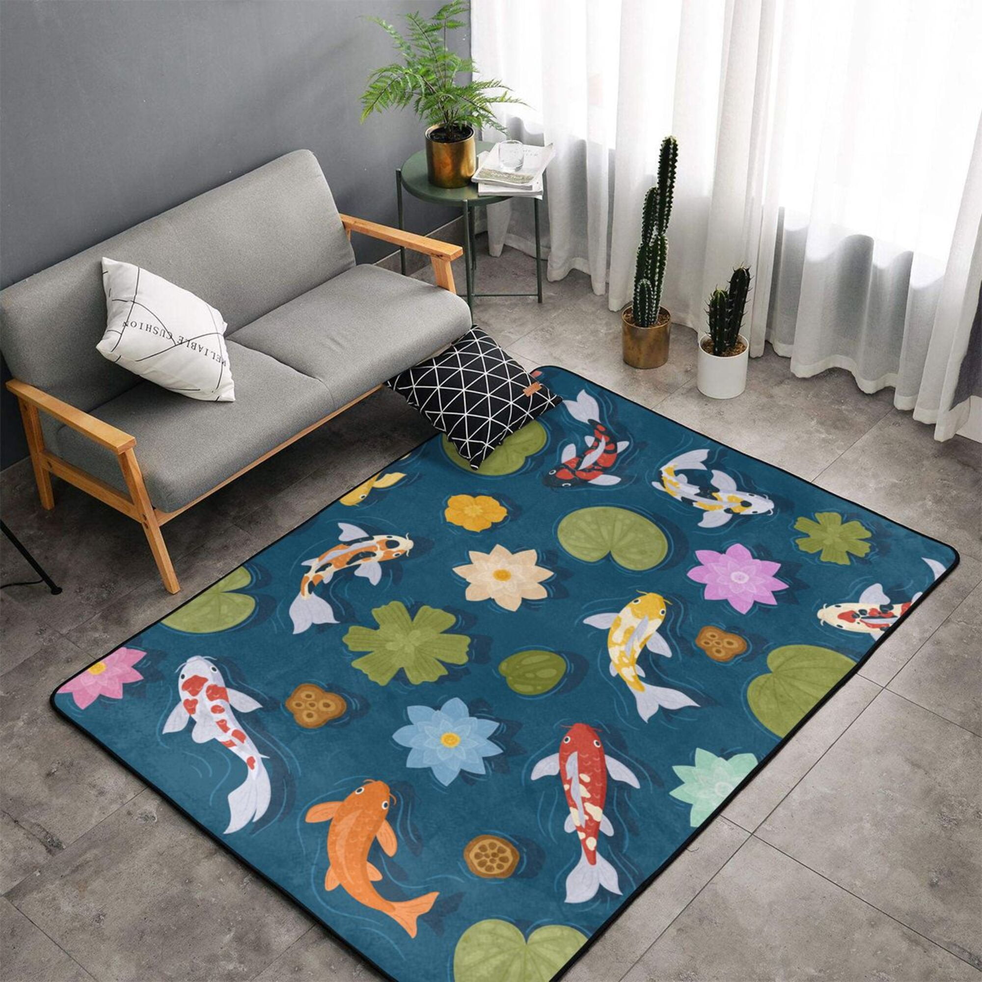 TEQUAN Area Rugs for Living Room Bedroom, Cartoon Koi Fish Japanese ...