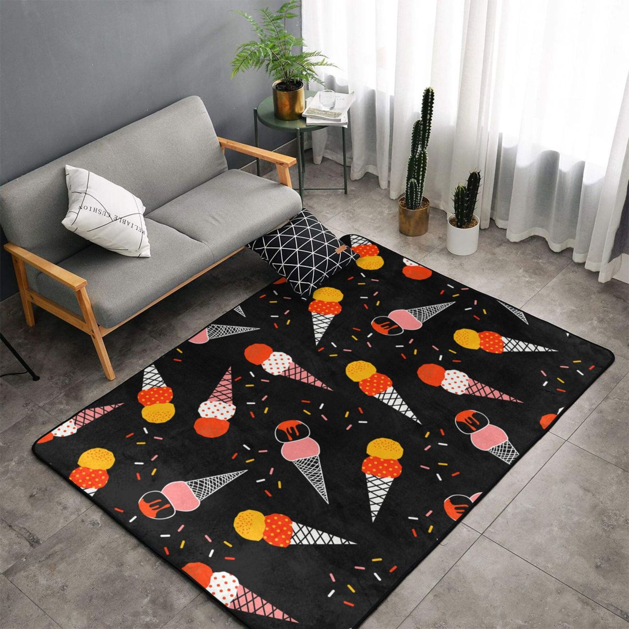 TEQUAN Area Rugs for Living Room Bedroom, Cute Ice Cream Strawberry ...