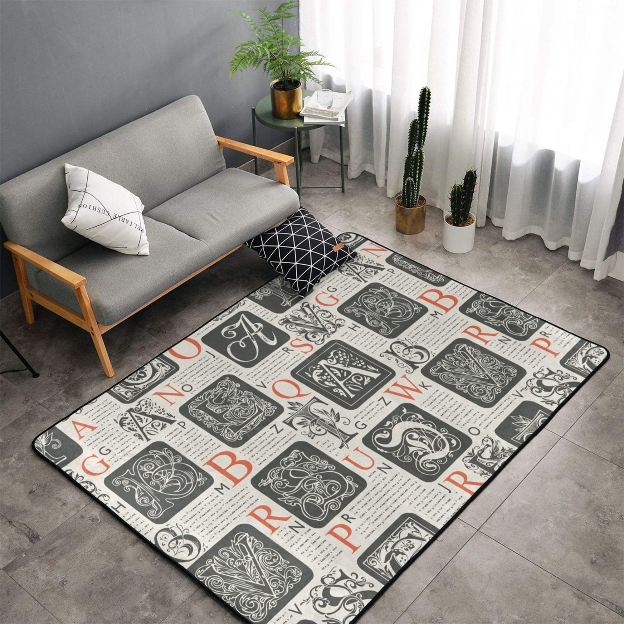 TEQUAN Area Rugs for Living Room Bedroom, Gothic Style Alphabet Letters ...