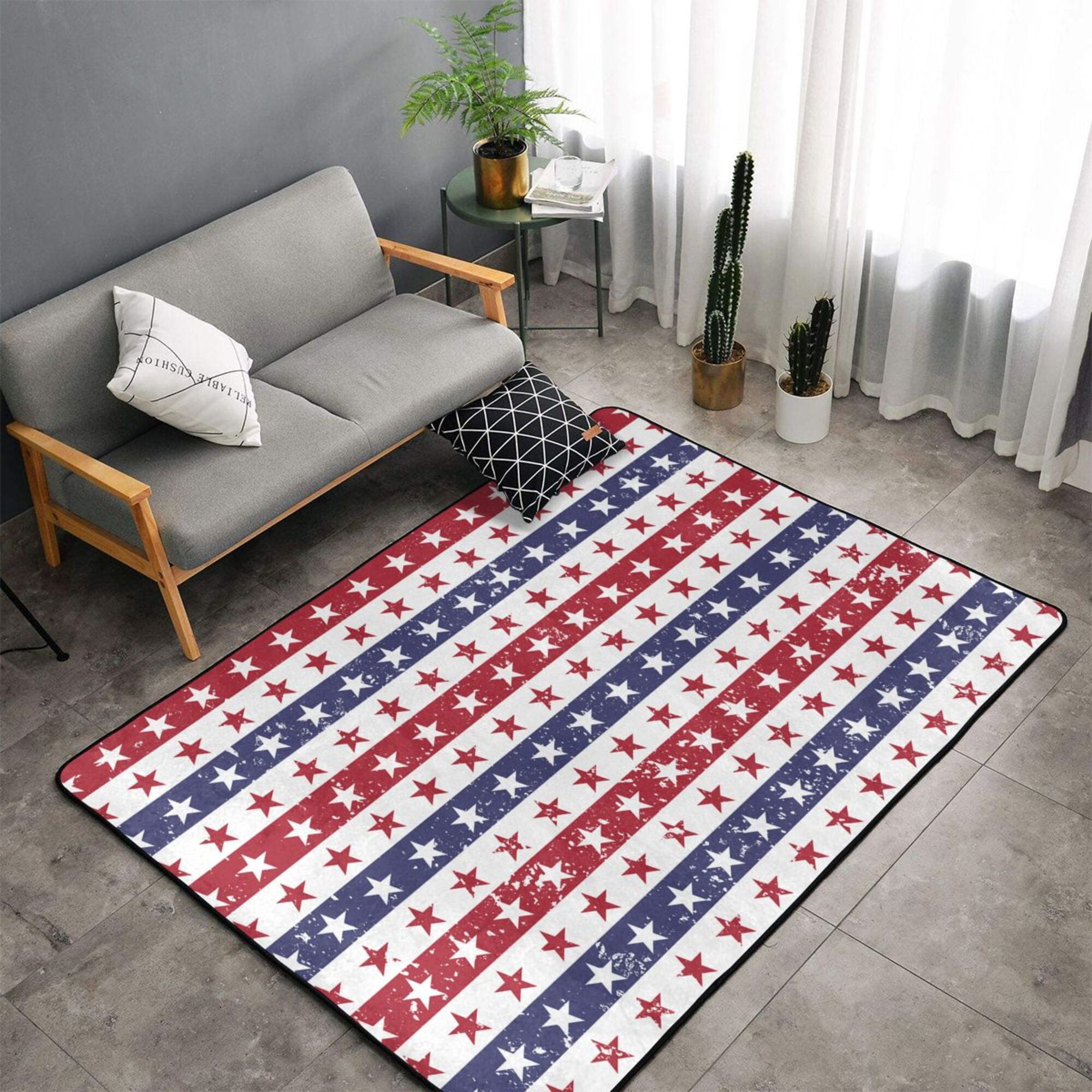 TEQUAN Area Rugs for Living Room Bedroom, Patriotic Red White Stars Usa ...