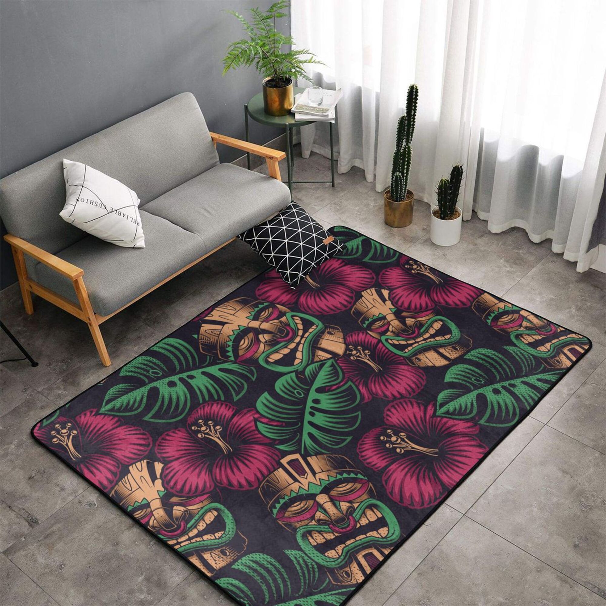 TEQUAN Area Rugs for Living Room Bedroom, Polynesia Style Tiki Mask ...