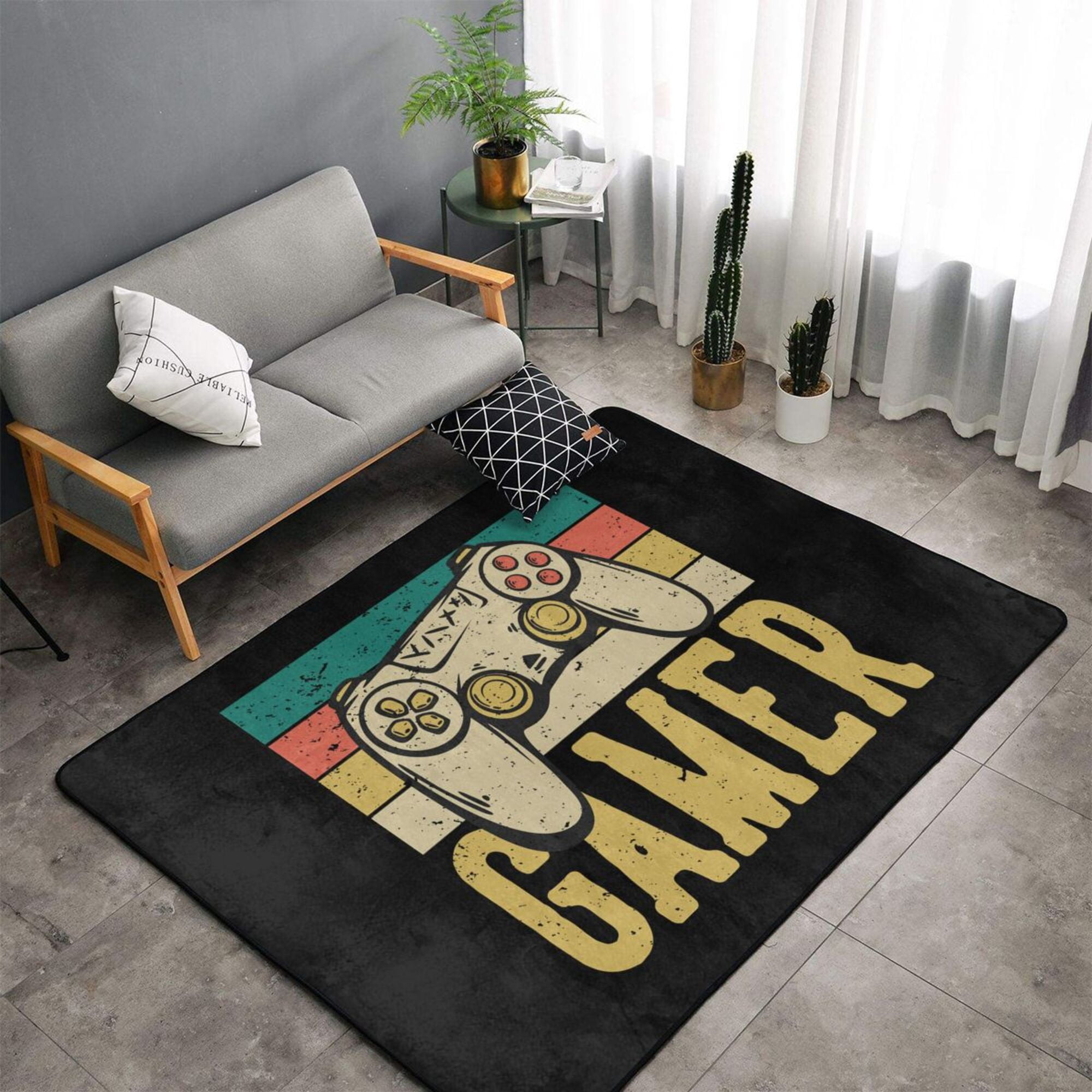 TEQUAN Area Rugs for Living Room Bedroom, Retro Game Controller Gamer ...