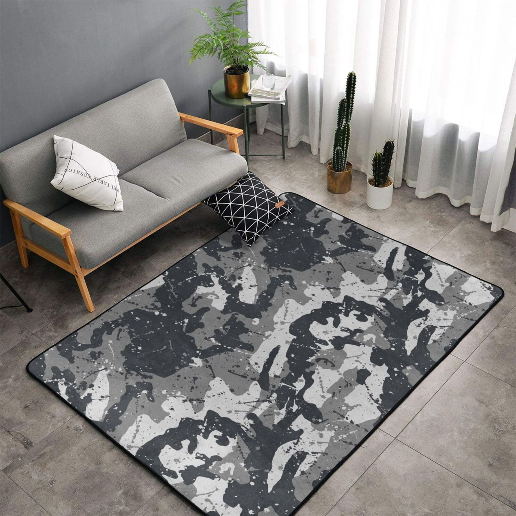 TEQUAN Area Rugs for Living Room Bedroom, Retro Grey Camouflage Texture ...