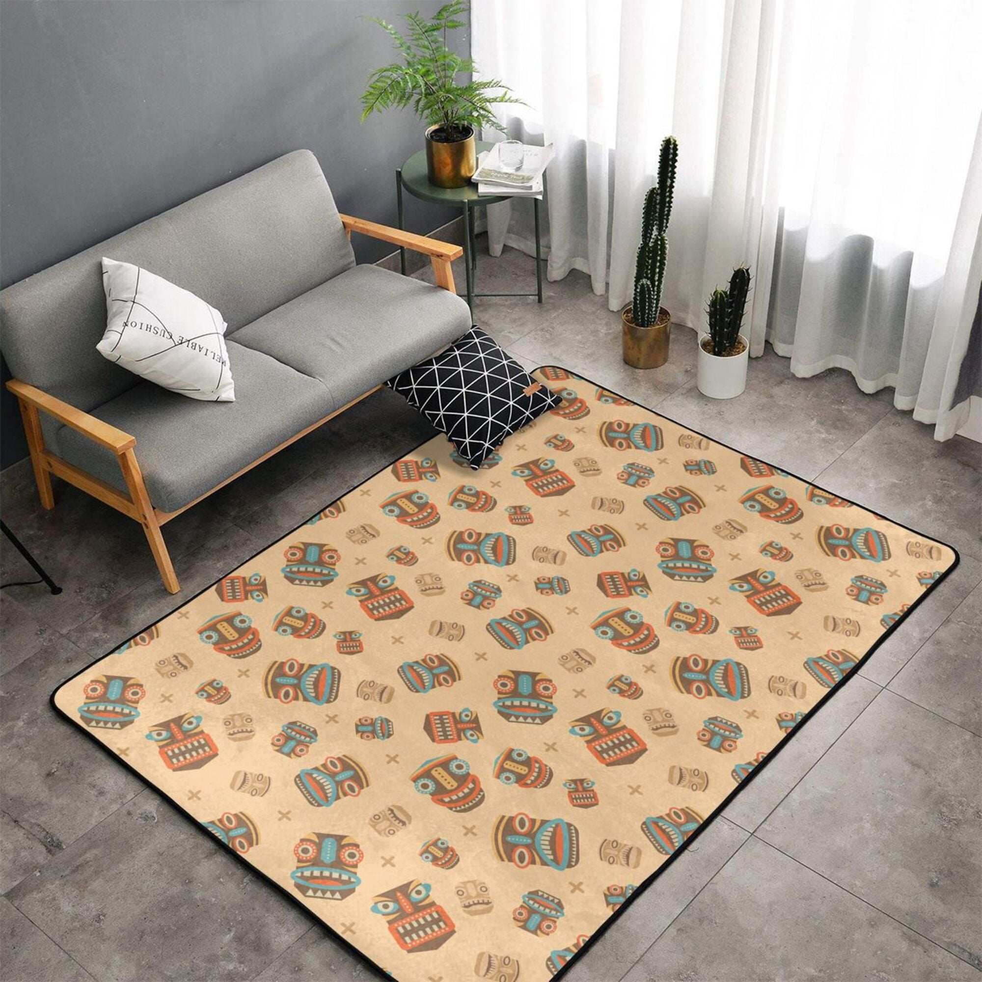 TEQUAN Area Rugs for Living Room Bedroom, Tribal Totem Tiki Masks ...