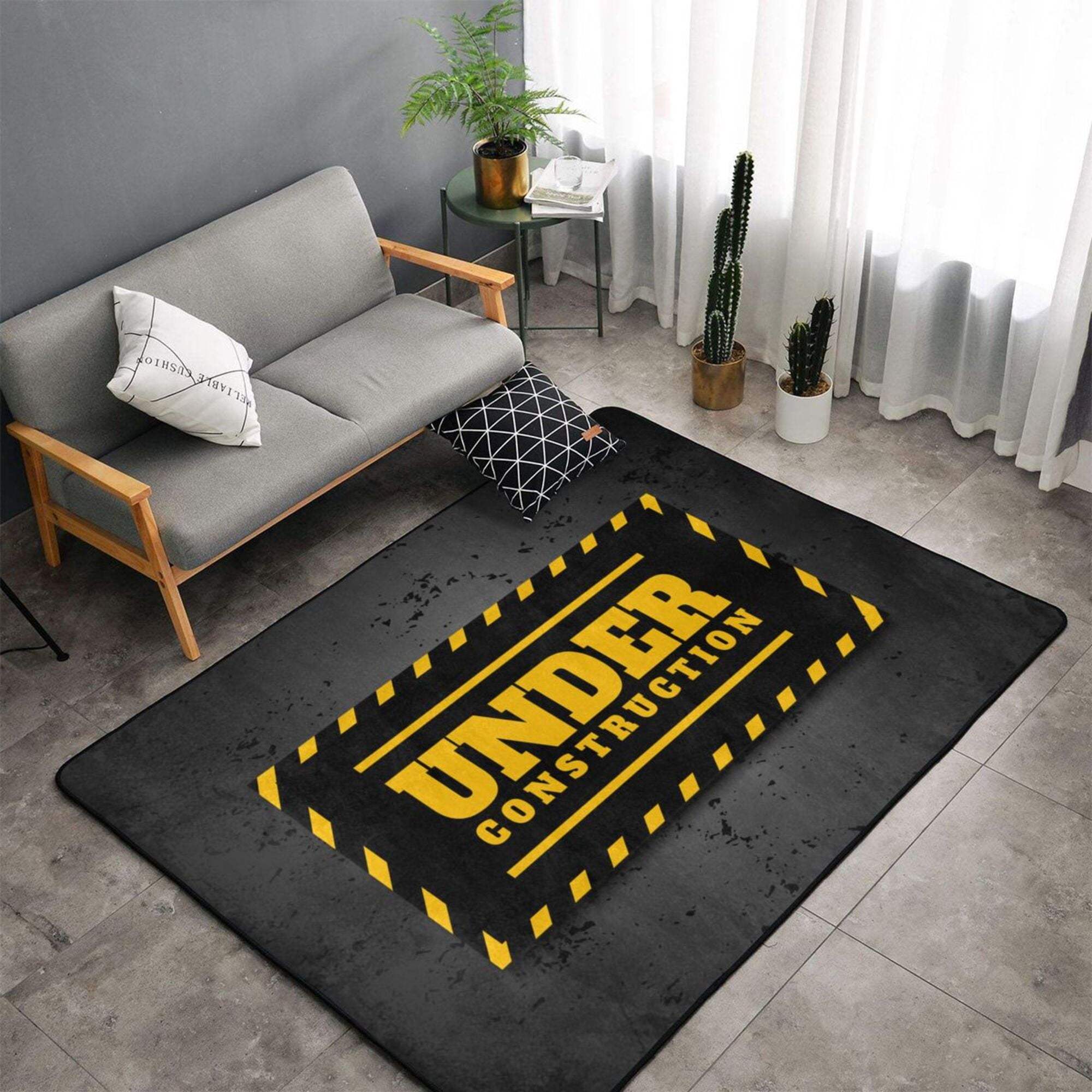 TEQUAN Area Rugs for Living Room Bedroom, Under Construction Yellow ...