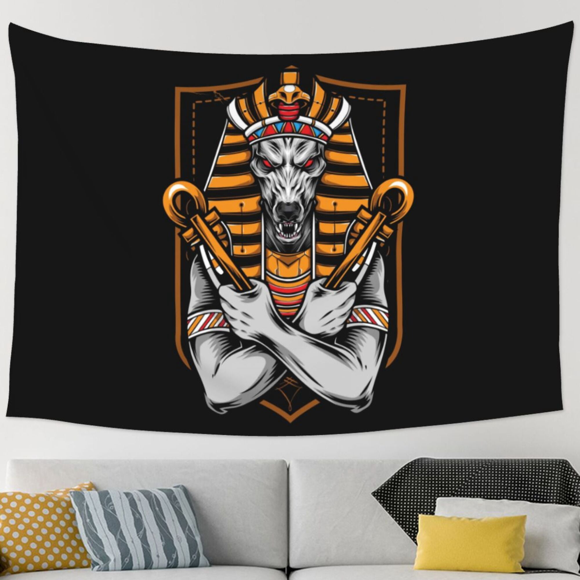 TEQUAN Cartoon Egyptian Anubis Pattern Large Tapestry, Aesthetic ...