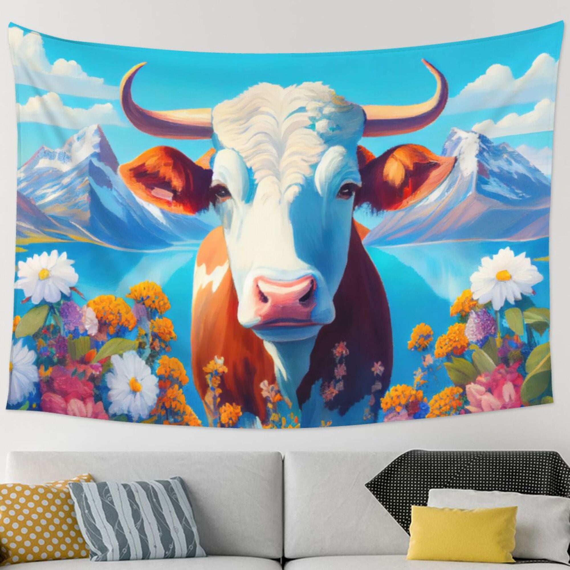 TEQUAN Cartoon Farm Cow Village Pattern Large Tapestry, Aesthetic ...
