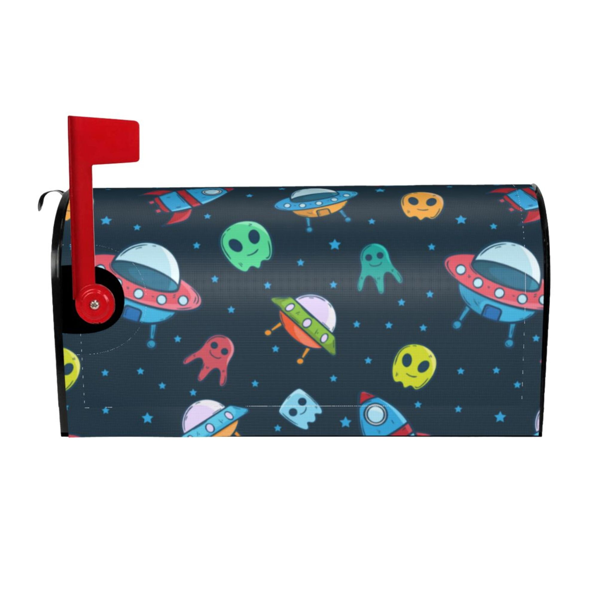 TEQUAN Cartoon UFO Spaceship Rockets Magnetic Mailbox Cover, Mailbox ...