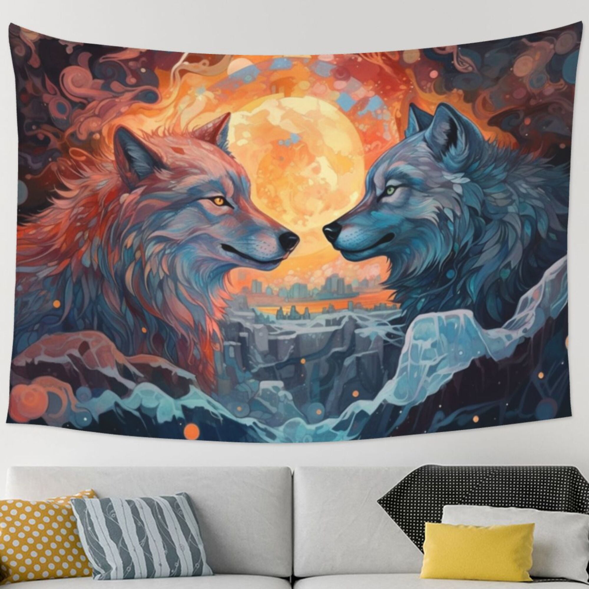 TEQUAN Cartoon Watercolor Wolf Pattern Large Tapestry, Aesthetic ...
