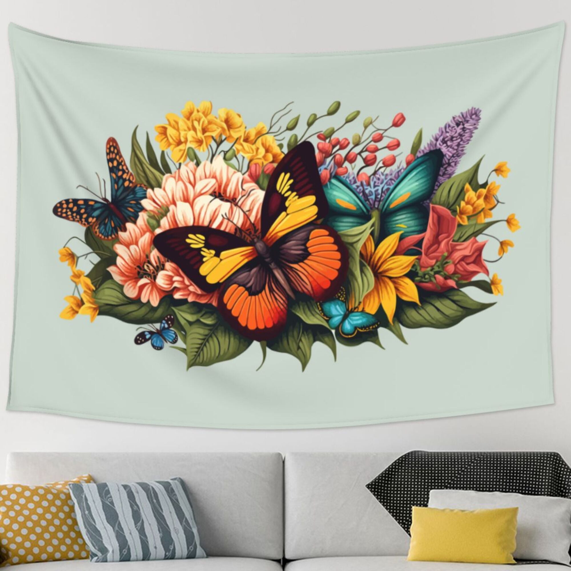TEQUAN Colorful Bouquet Butterfly Flowers Pattern Large Tapestry ...
