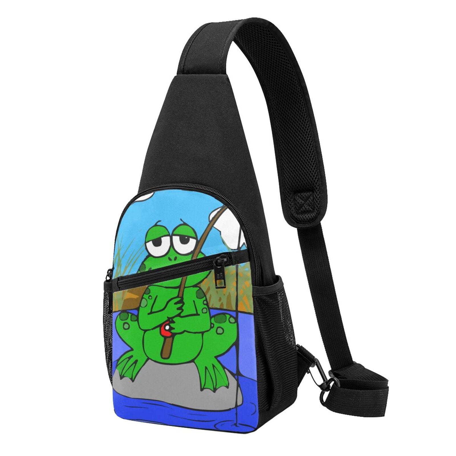 TEQUAN Crossbody Bag Chest Pack, Cartoon Fishing Frog Pattern Sling ...