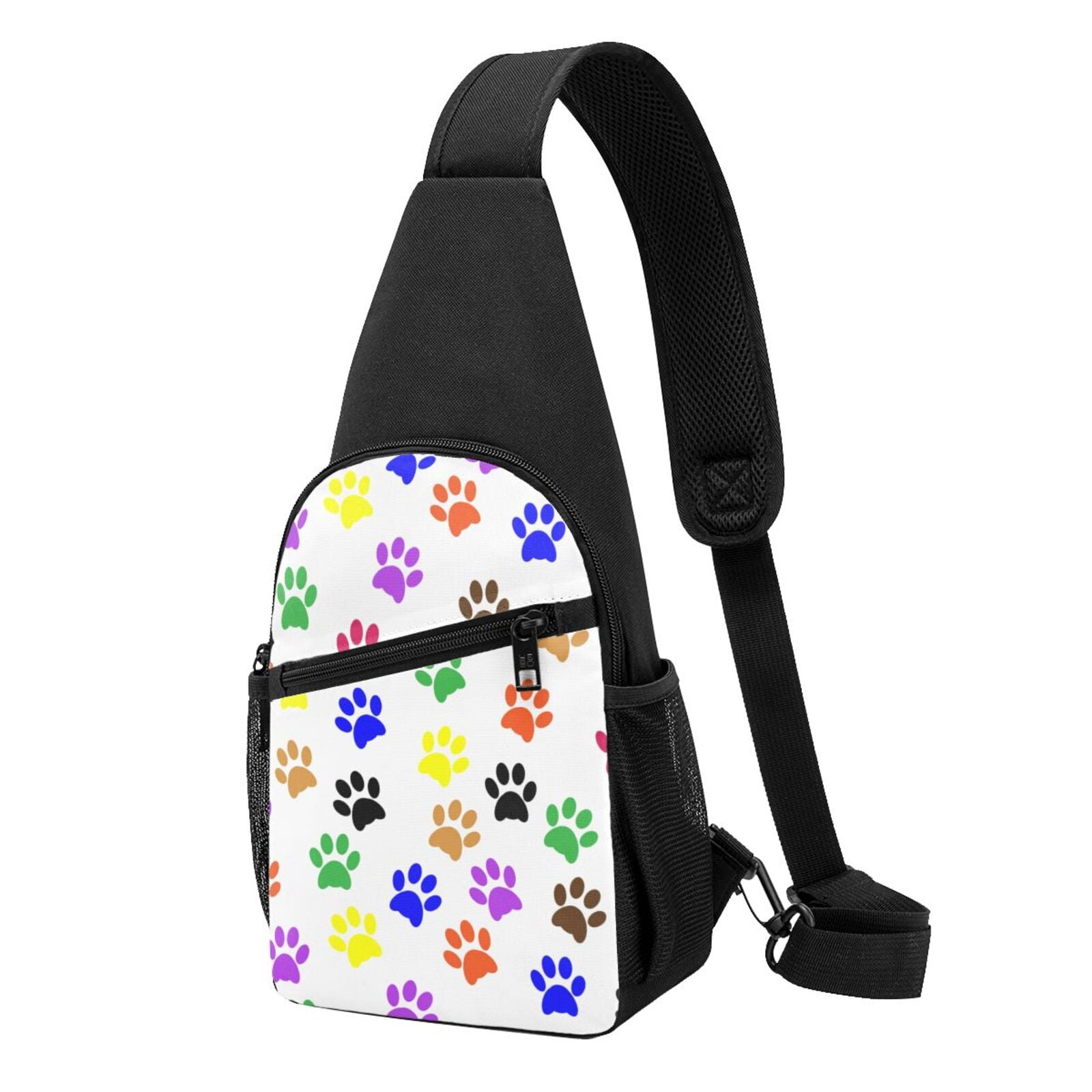 TEQUAN Crossbody Bag Chest Pack, Colourful Pet Dog Paw Pattern Sling ...