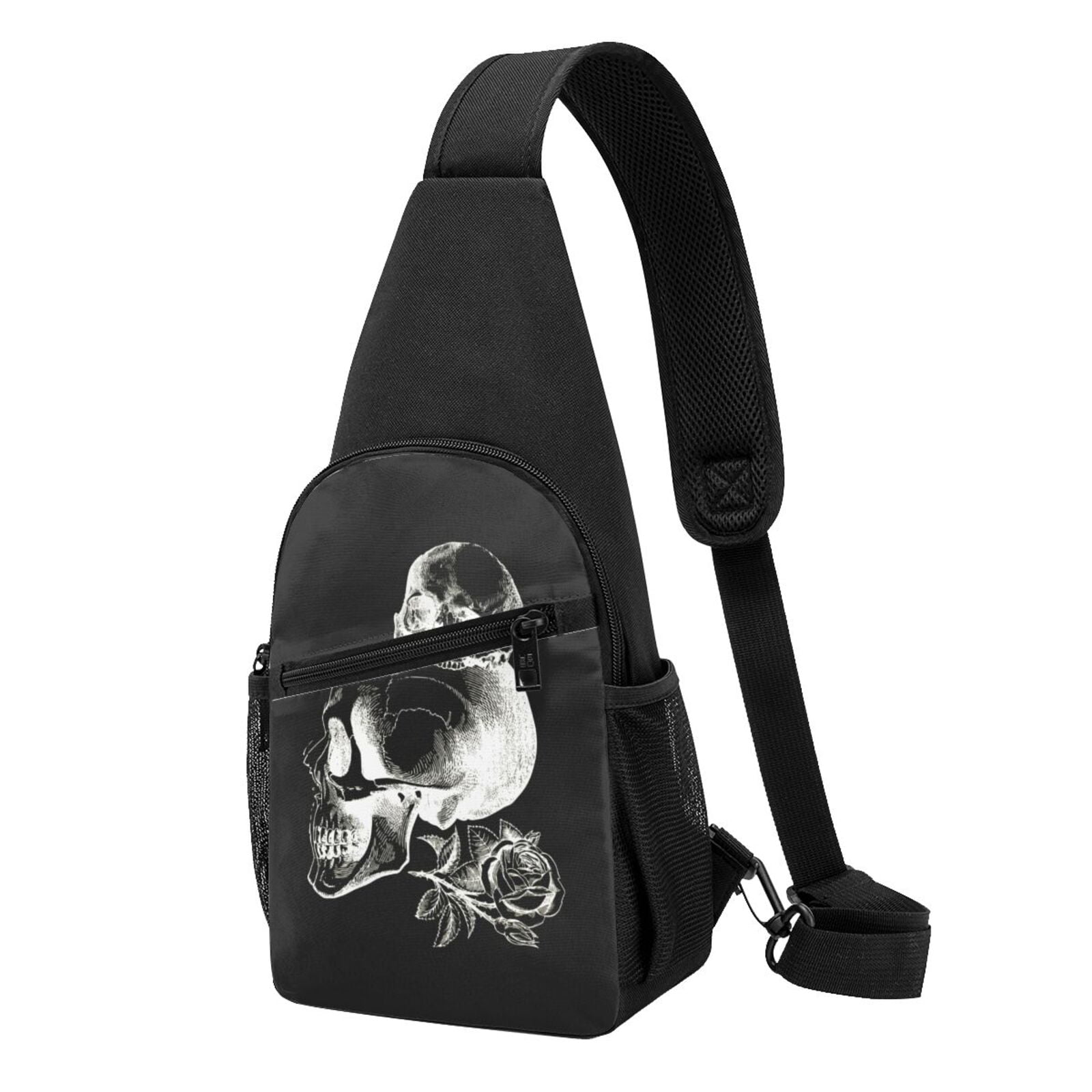 TEQUAN Crossbody Bag Chest Pack, Death Skeleton Skull Rose Pattern ...