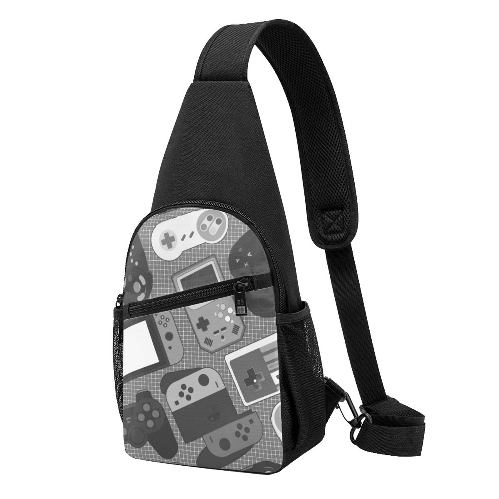 TEQUAN Crossbody Bag Chest Pack, Gray Game Console Gamepads Pattern ...