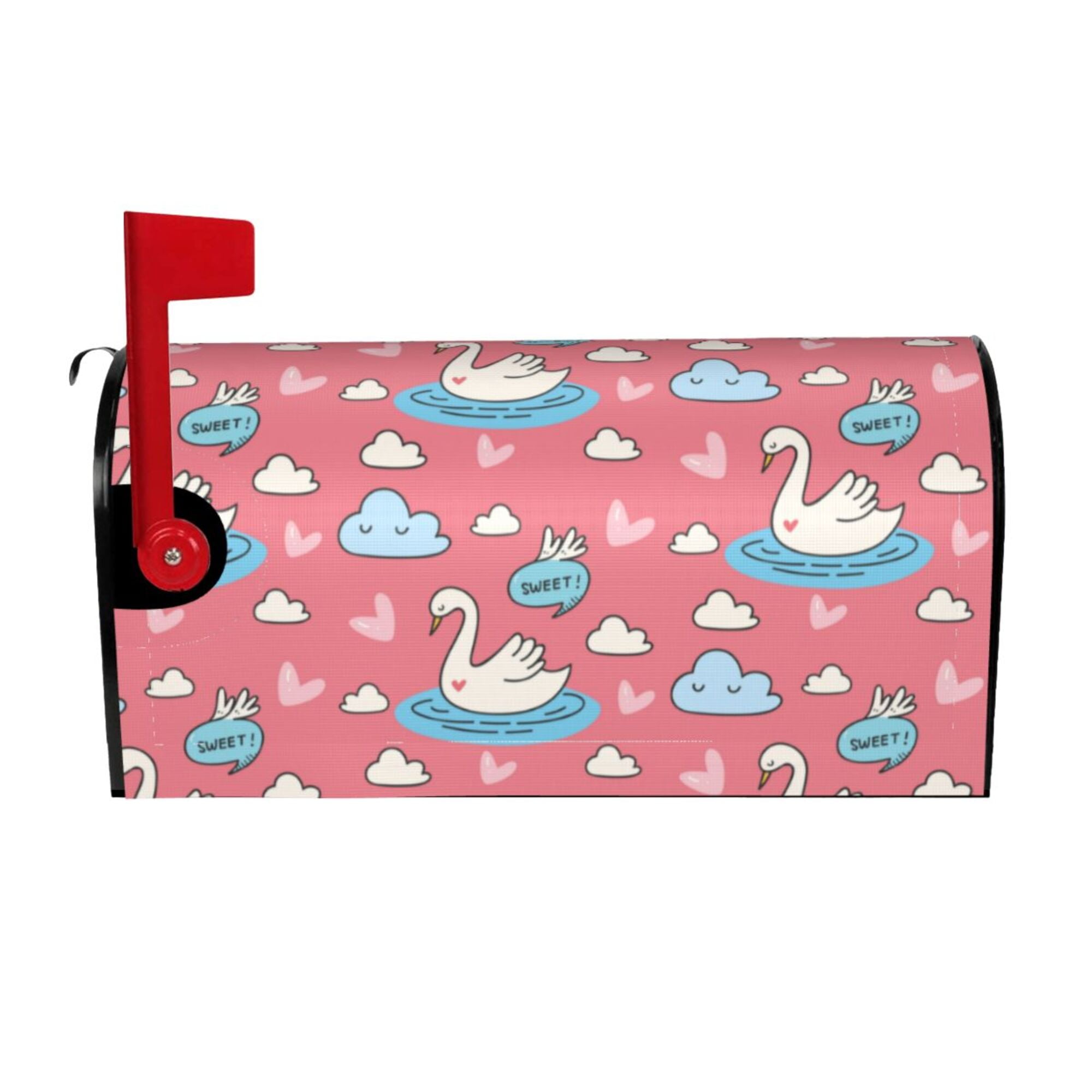 TEQUAN Cute Swan Doodle Pink Magnetic Mailbox Cover, Mailbox Wraps ...