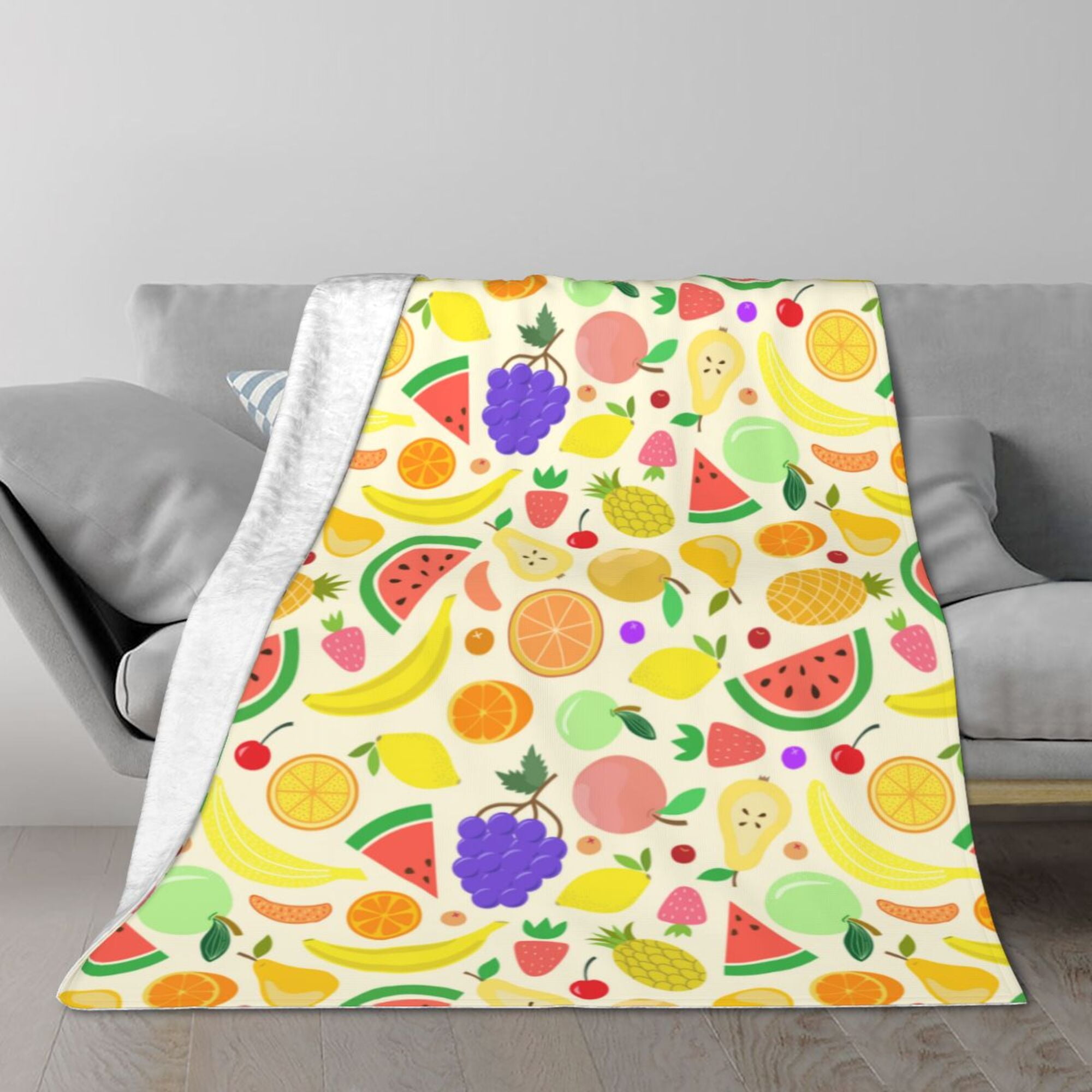 TEQUAN Double Layer Plush Bed Blanket, Carton Flat Tropical Fruits ...