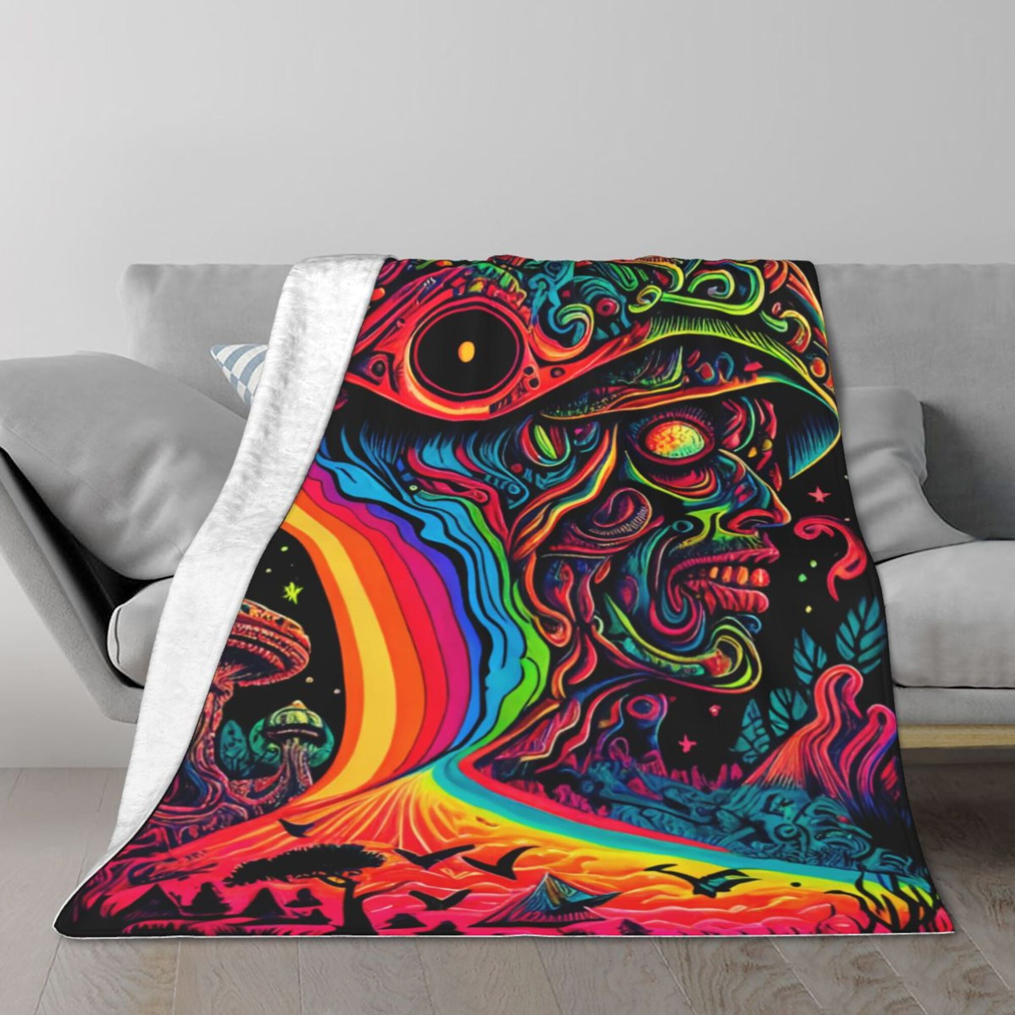 TEQUAN Double Layer Plush Bed Blanket, Colorful Trippy Hippie Aliens ...