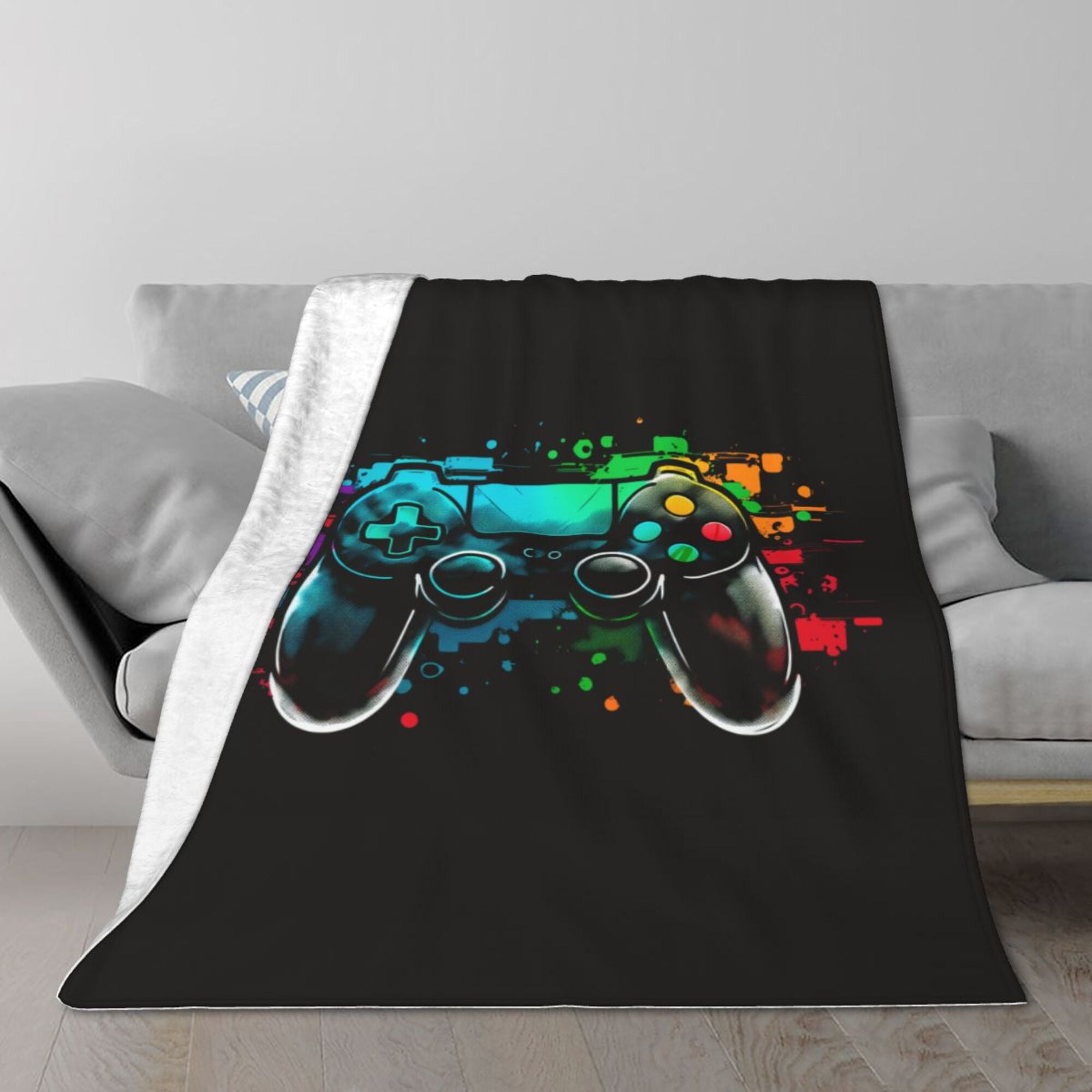 TEQUAN Double Layer Plush Bed Blanket, Colorful Video Game Controller ...
