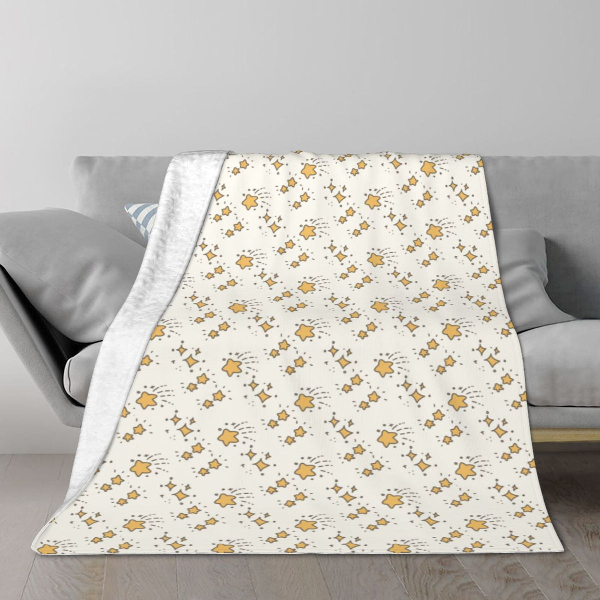 TEQUAN Double Layer Plush Bed Blanket, Cute Cartoon Yellow Stars ...