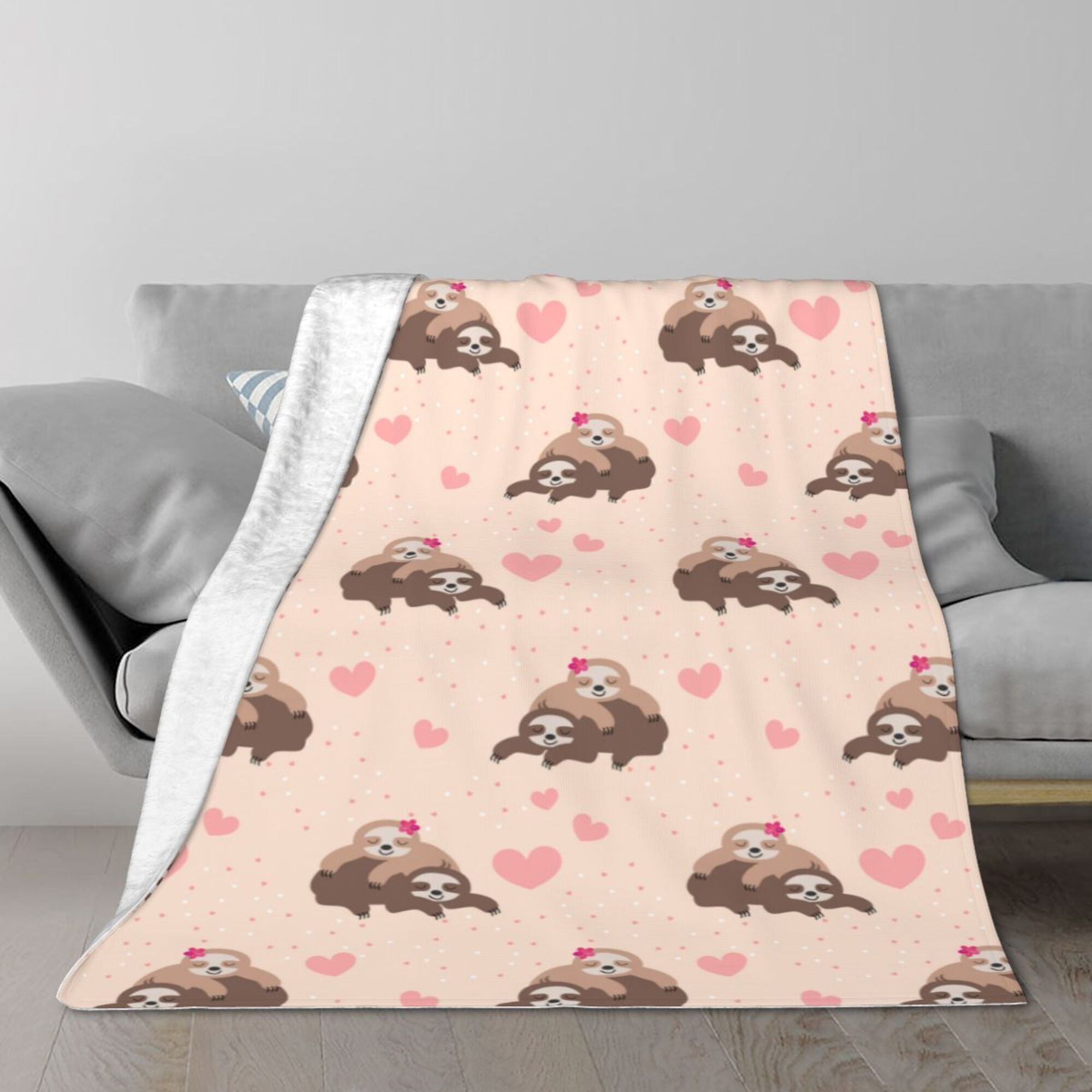TEQUAN Double Layer Plush Bed Blanket, Cute Romantic Couple Sloth ...