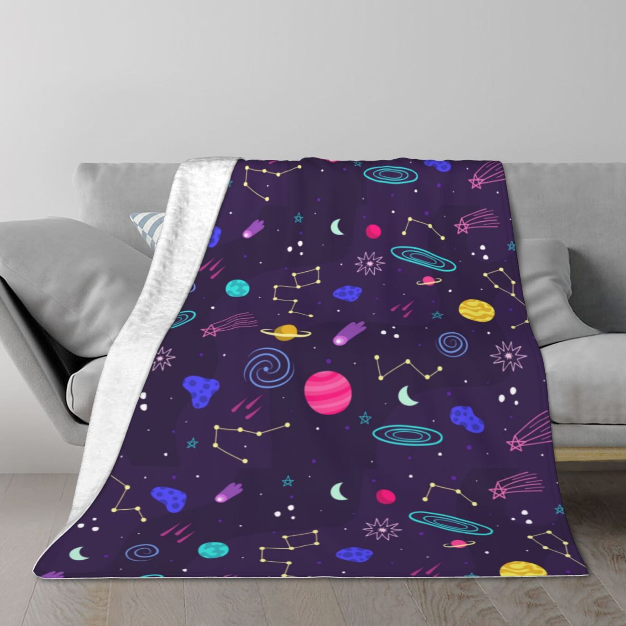 TEQUAN Double Layer Plush Bed Blanket, Galaxy Outer Space Night Sky Pattern Cozy Soft Air ...