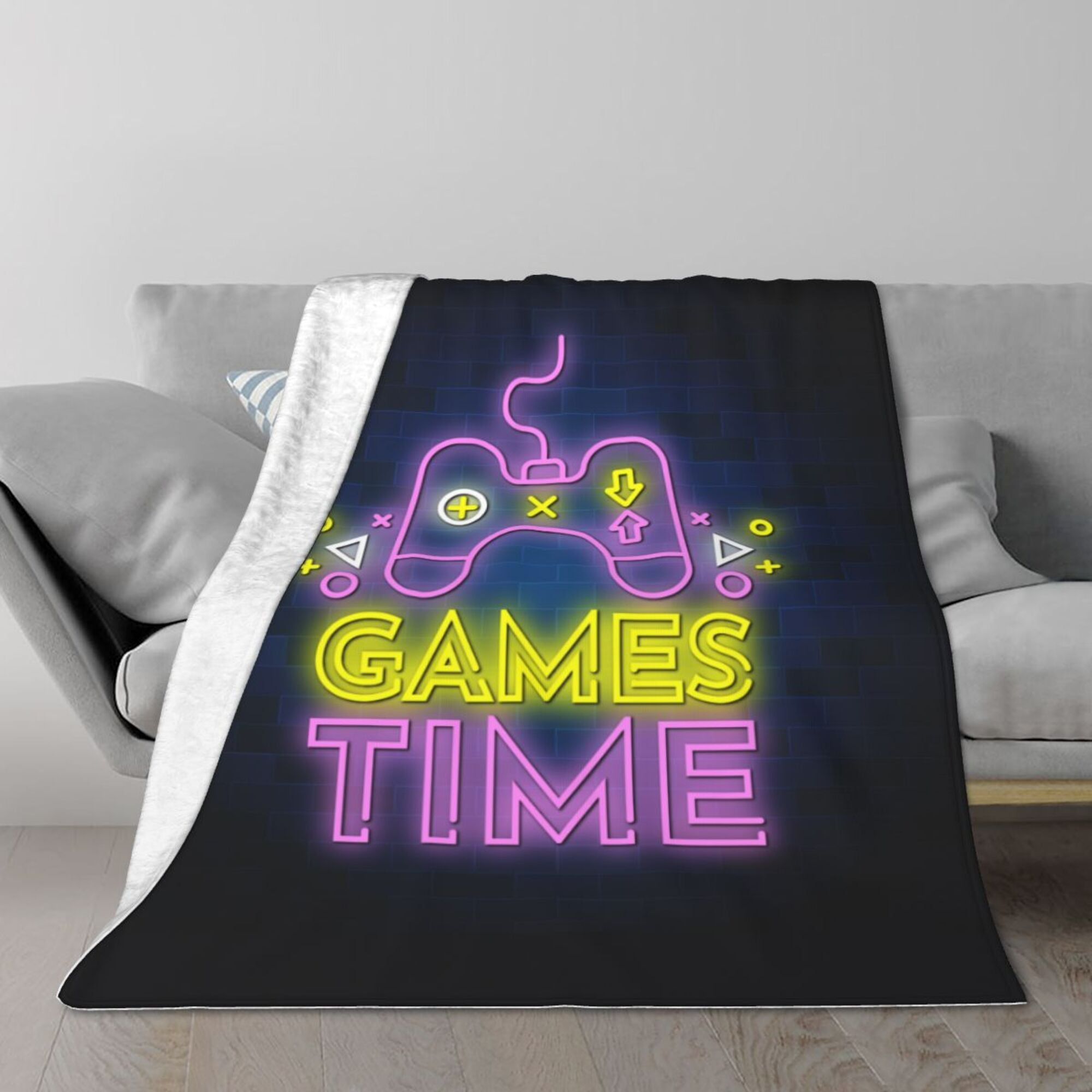 TEQUAN Double Layer Plush Bed Blanket, Game Time Neon Signs Pattern ...