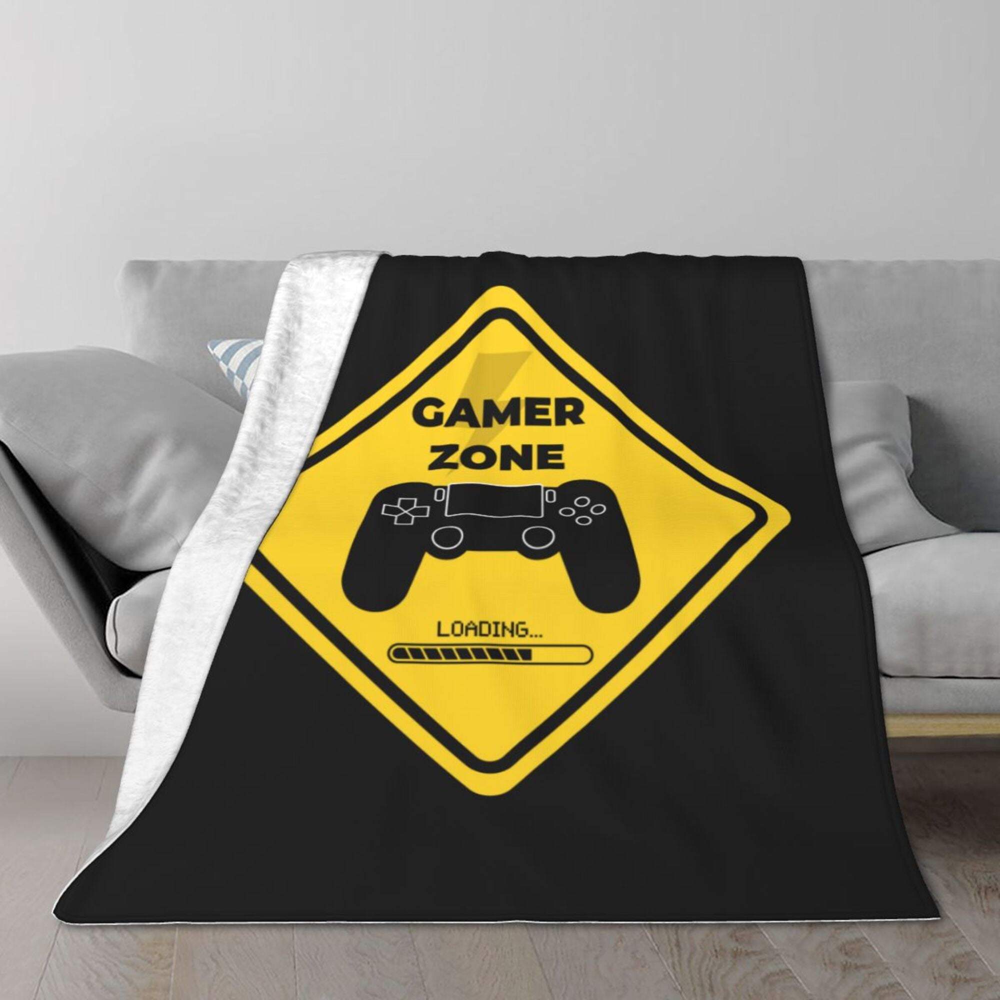TEQUAN Double Layer Plush Bed Blanket, Gamer Zone Warning Sign Pattern ...