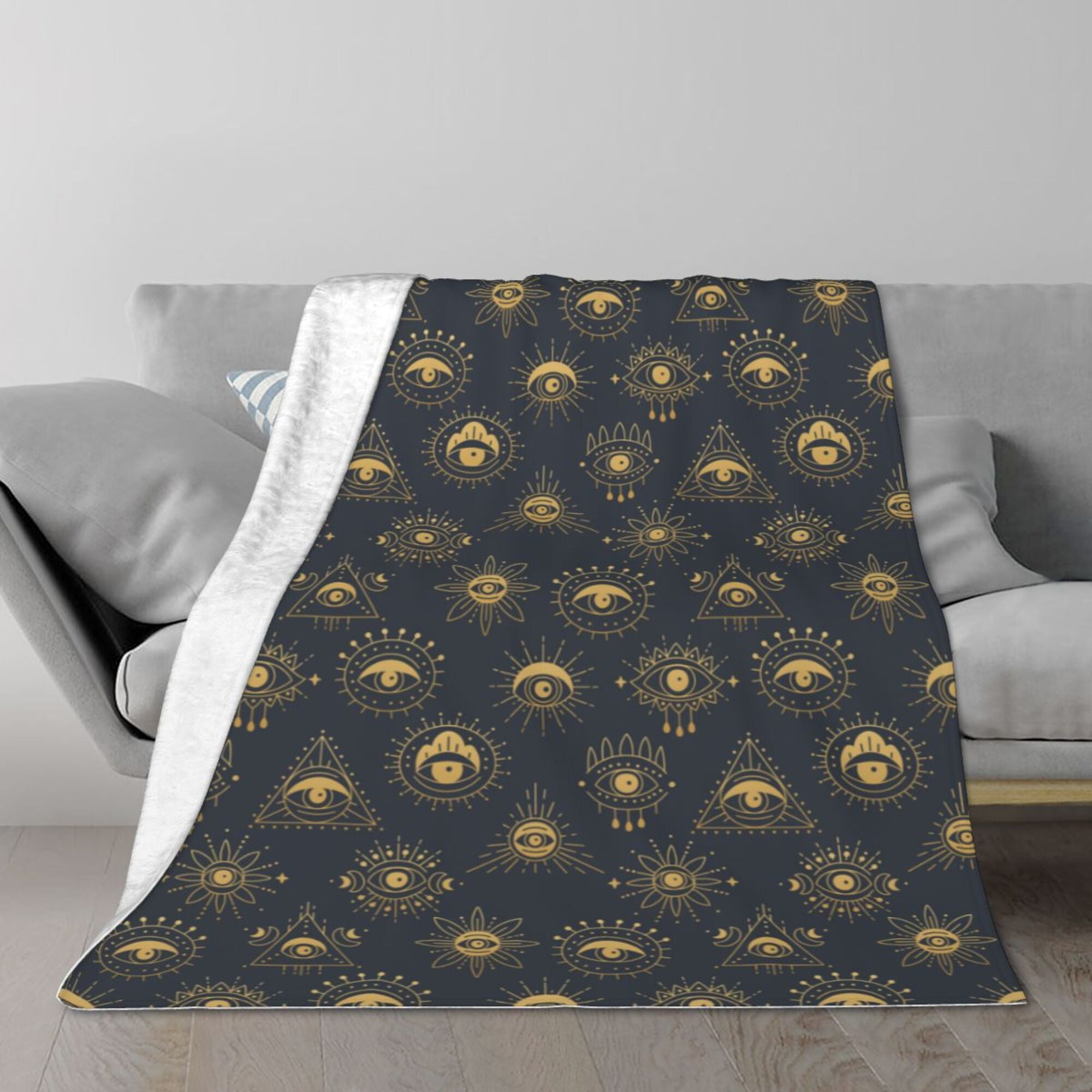 TEQUAN Double Layer Plush Bed Blanket, Gold Evil Talisman Eyes Pattern Cozy Soft Air Conditioner ...
