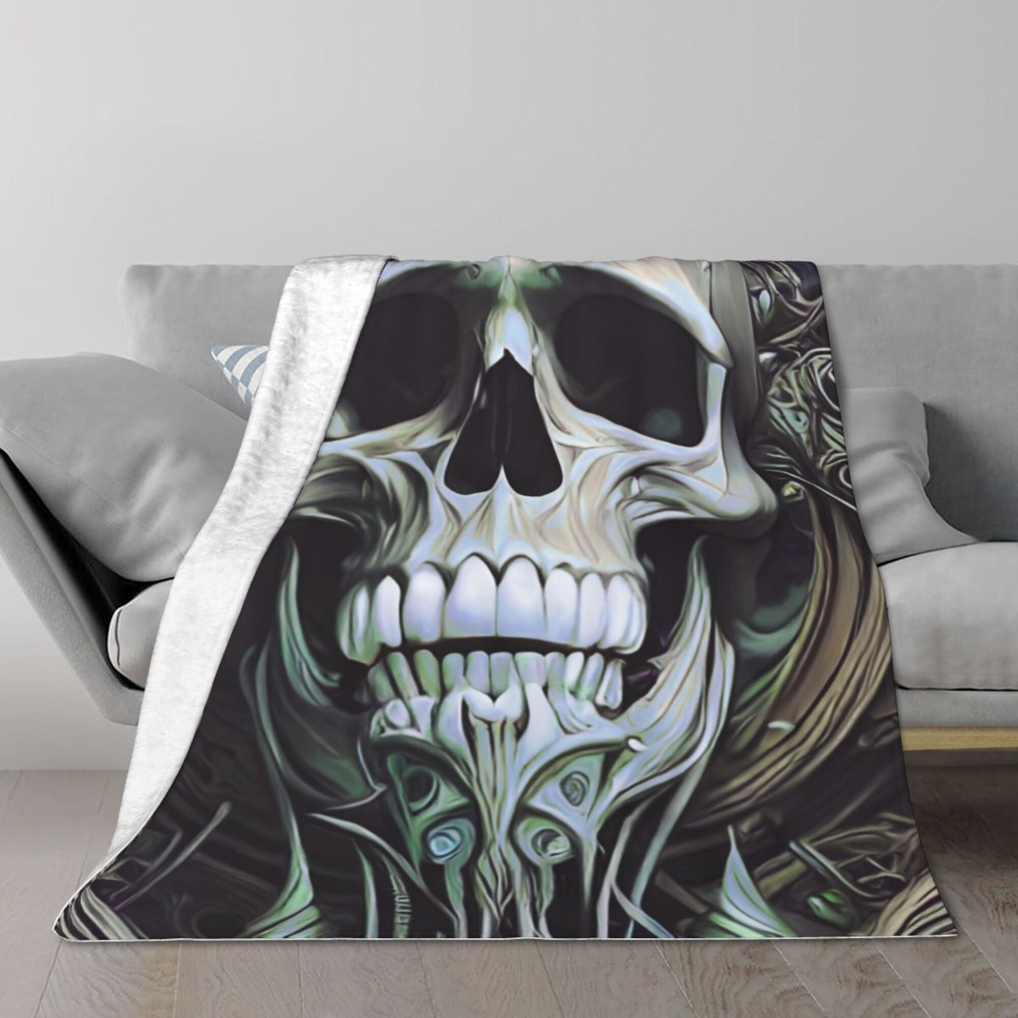 TEQUAN Double Layer Plush Bed Blanket, Gothic Spooky Dead Skull Face ...